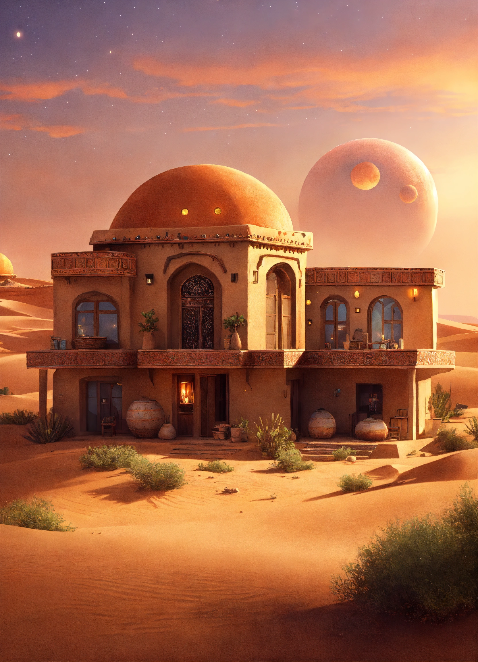 Lexica - Concept art of a large desert home, jakku, desert, flat roof ...