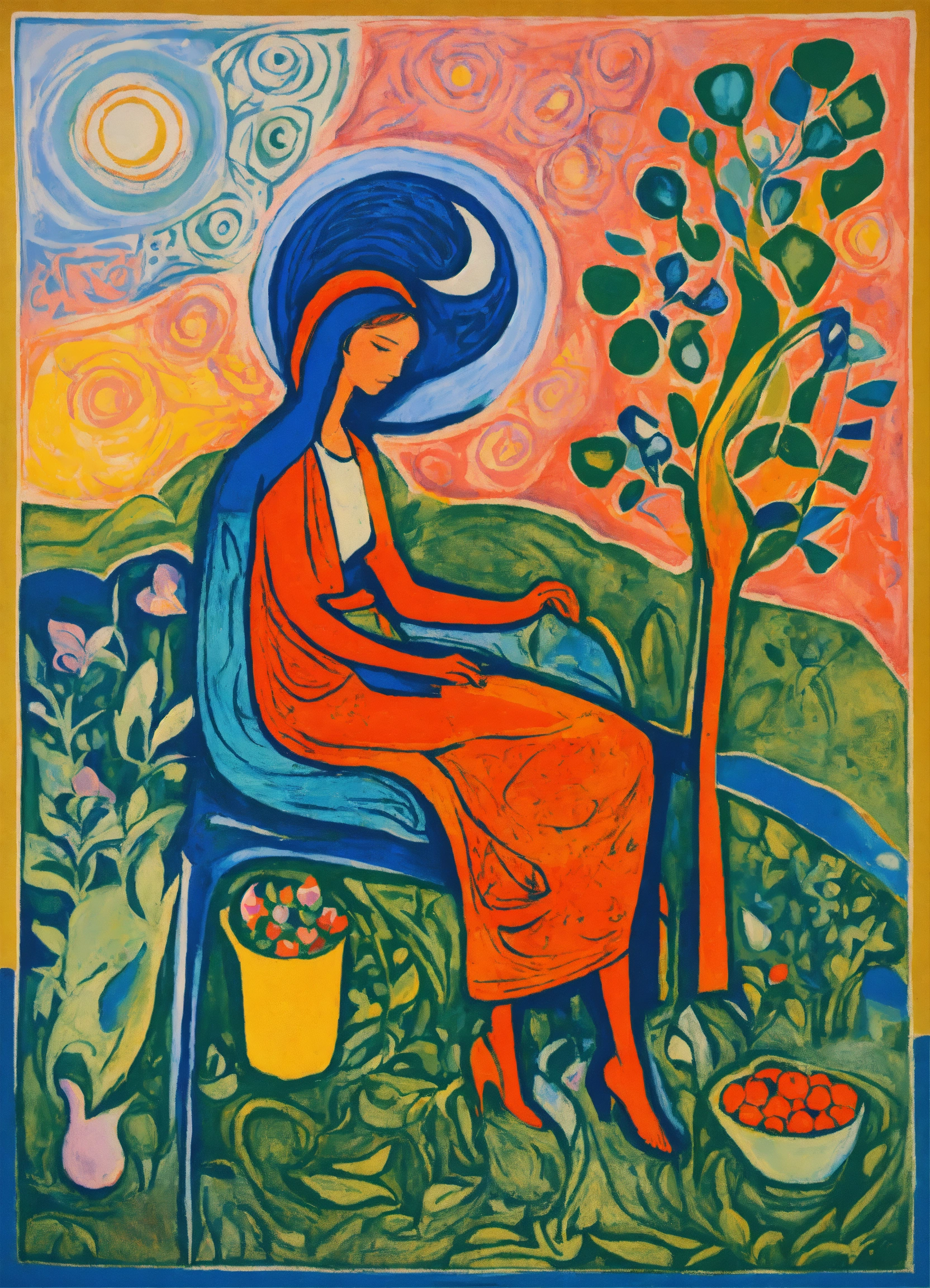 Lexica - Linocut, drawing abstract art style inspired by marc chagall ...