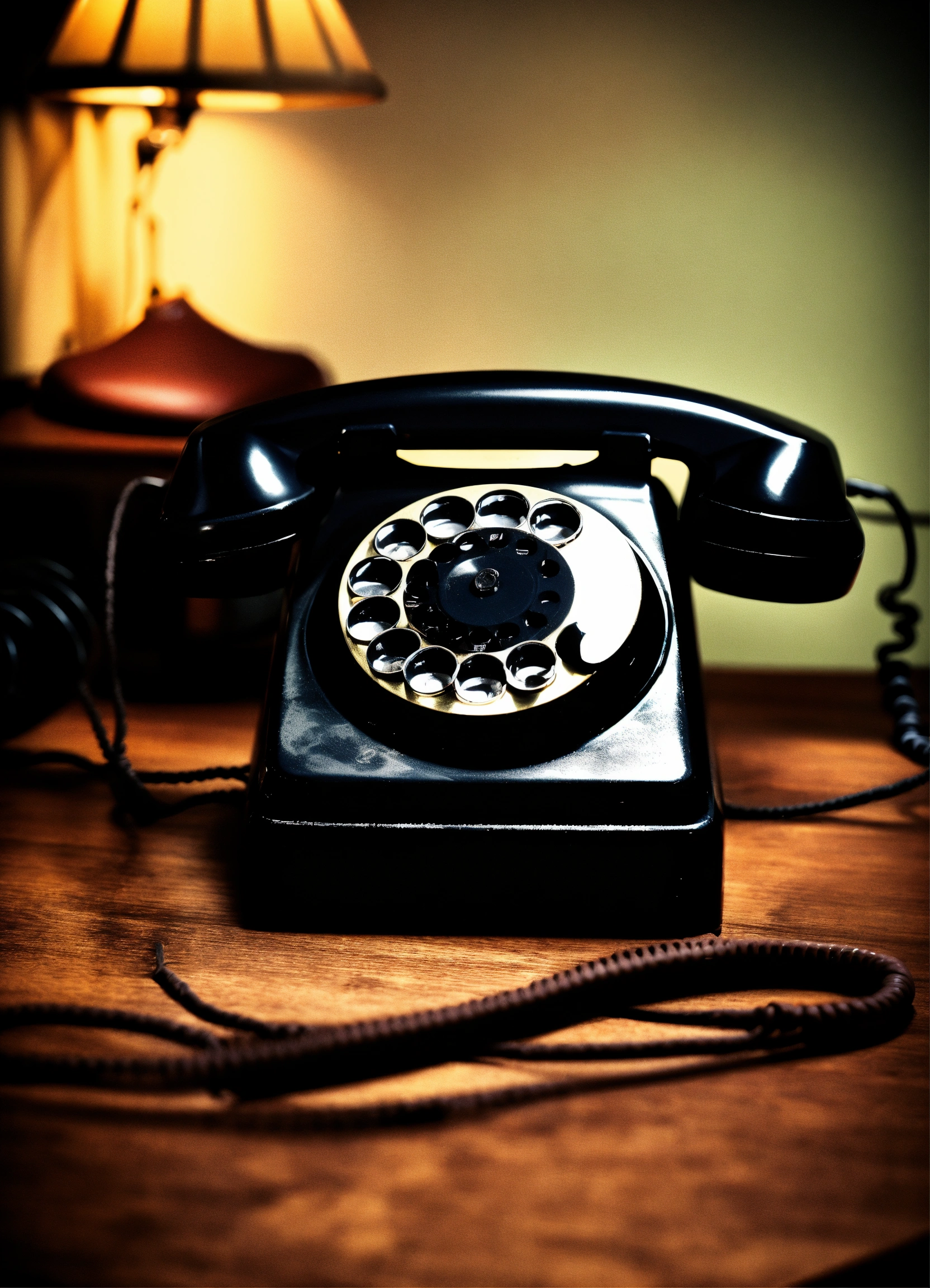 Lexica - Old style phone on a desk with a dark mood