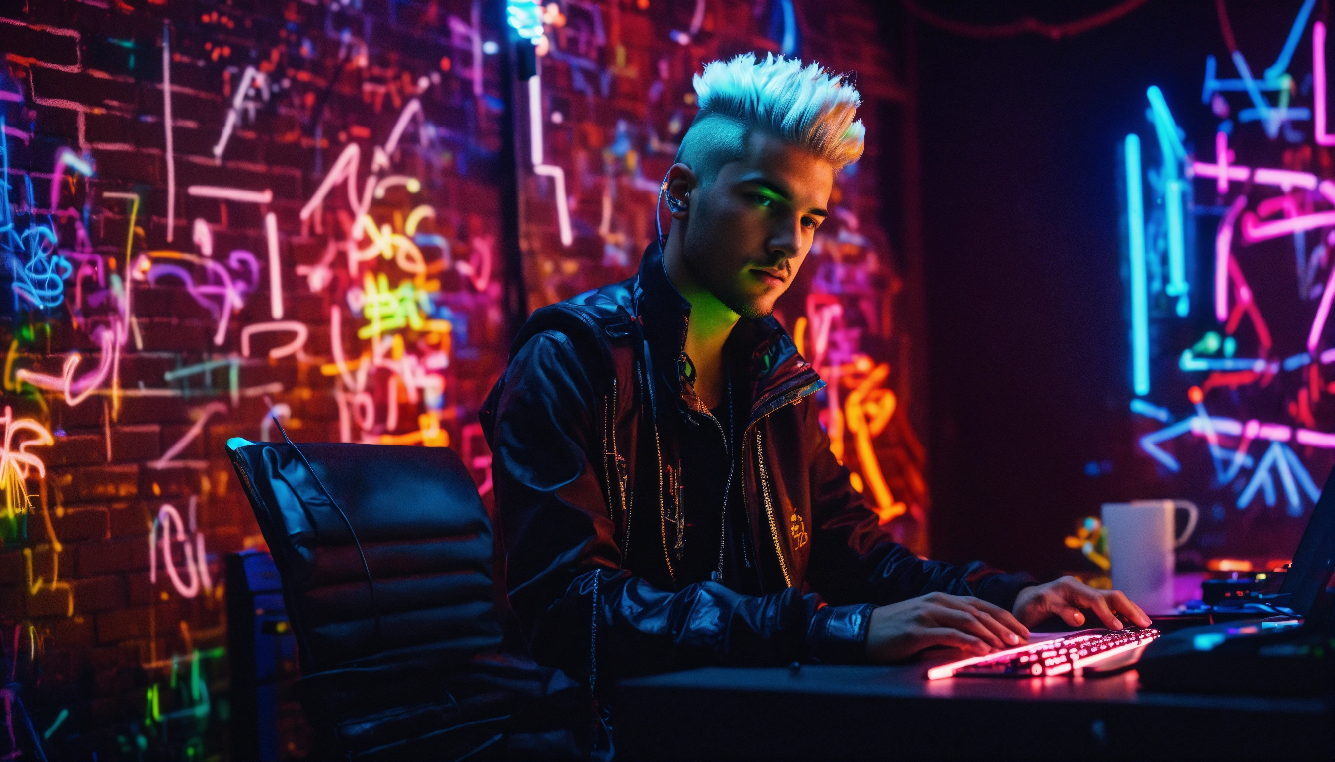 Lexica - Young male master programmer artist with white faux hawk ...