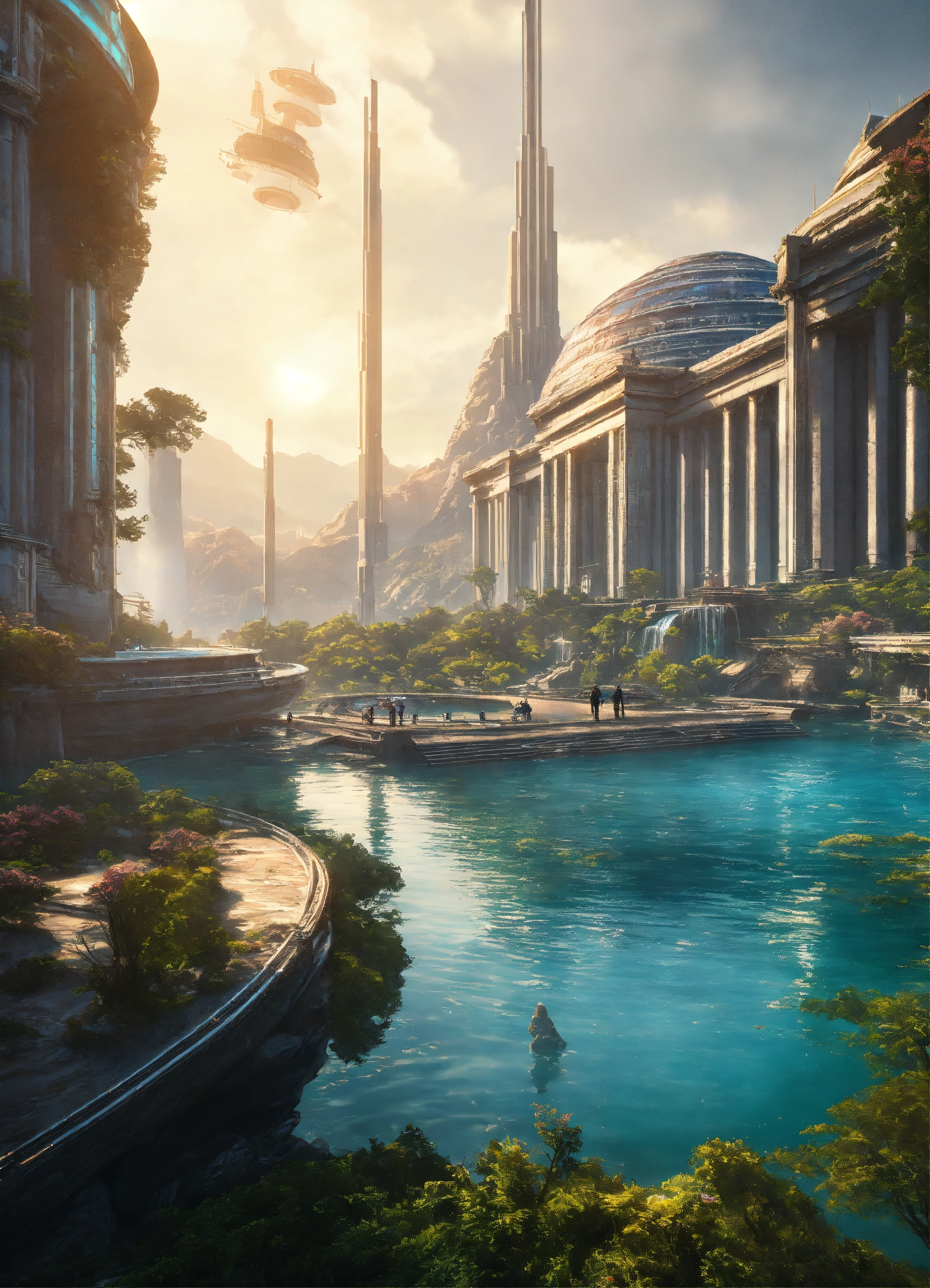 Lexica - Alien water planet, waterfalls, futuristic city landscape ...