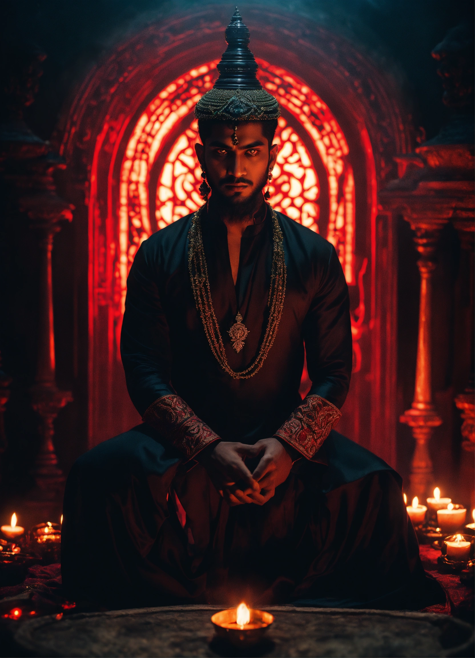 Lexica - Sinister and dramatic portrait of a young handsome south Asian ...