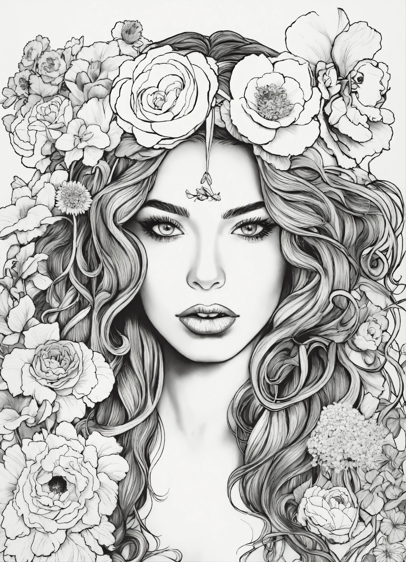 Lexica - Faces and flowers, Ed Roth, black and white, coloring book ...