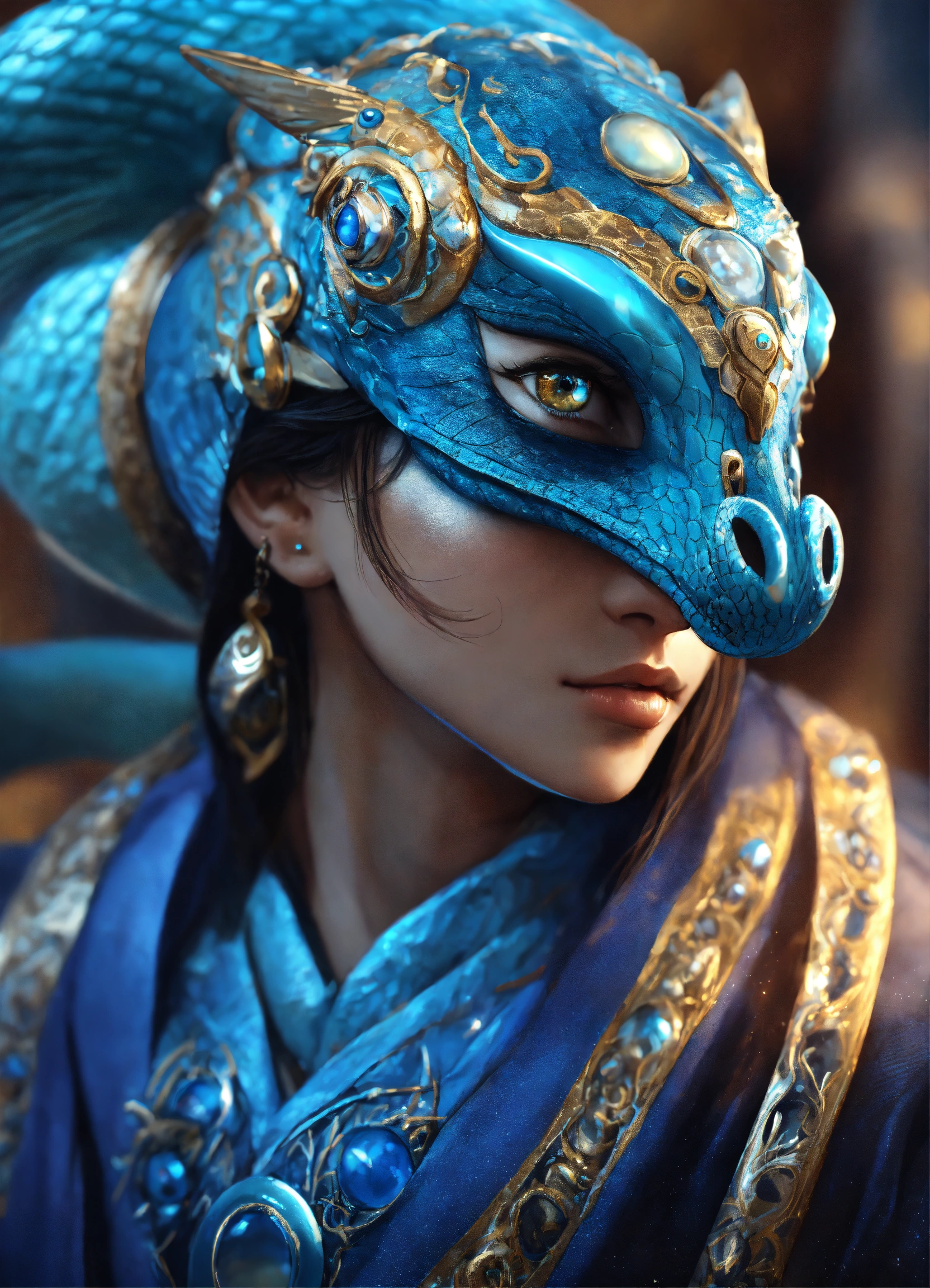 Lexica - A cute serpent in blue and silver, dazzling eyes and a third ...