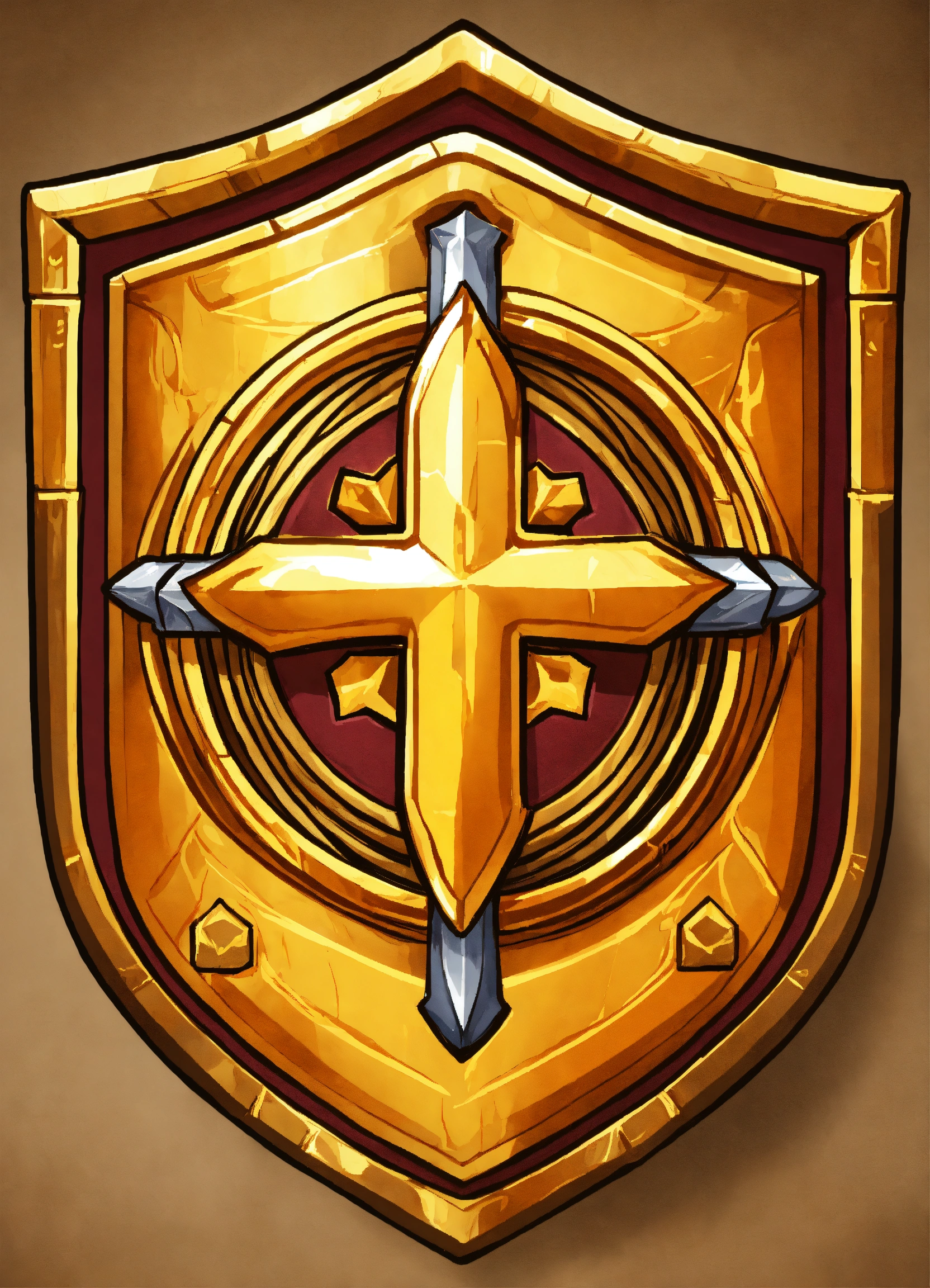 Lexica - Gold battle shield game icon, bible style, 2d cartoon,