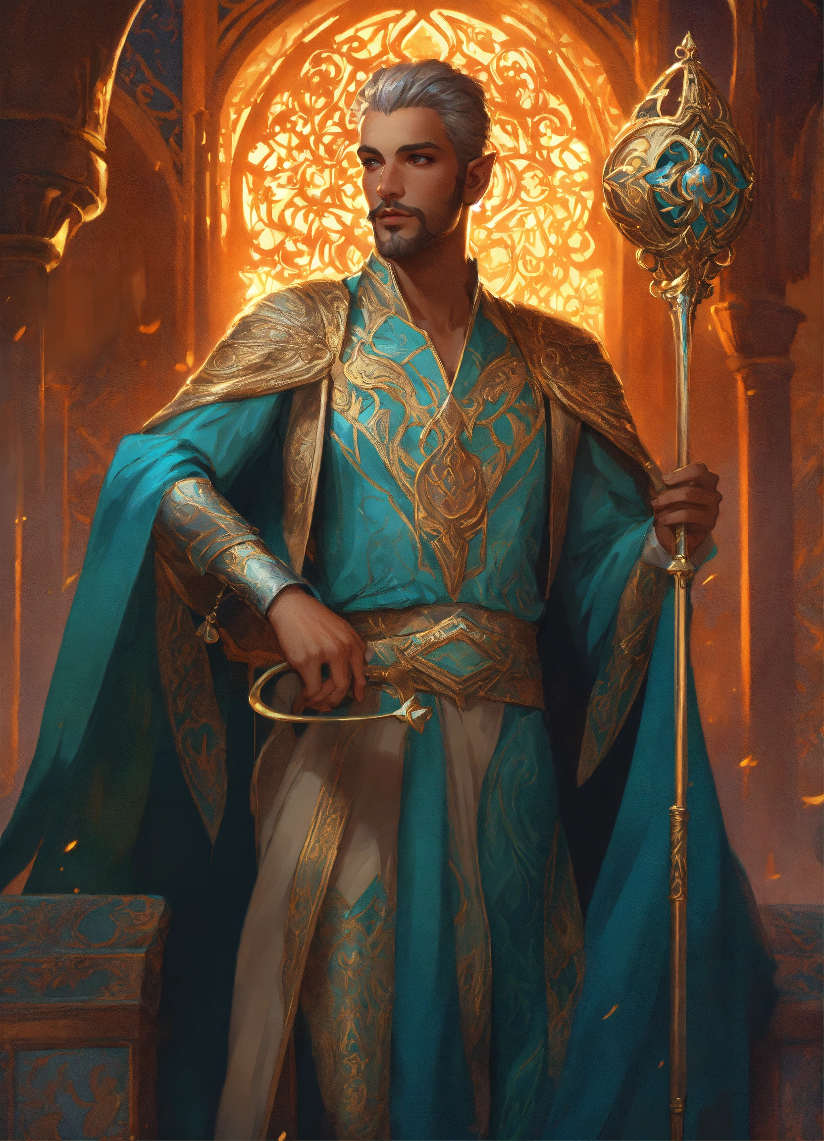 Lexica - Persian Male Elf Wizard with magical staff, highly detailed ...