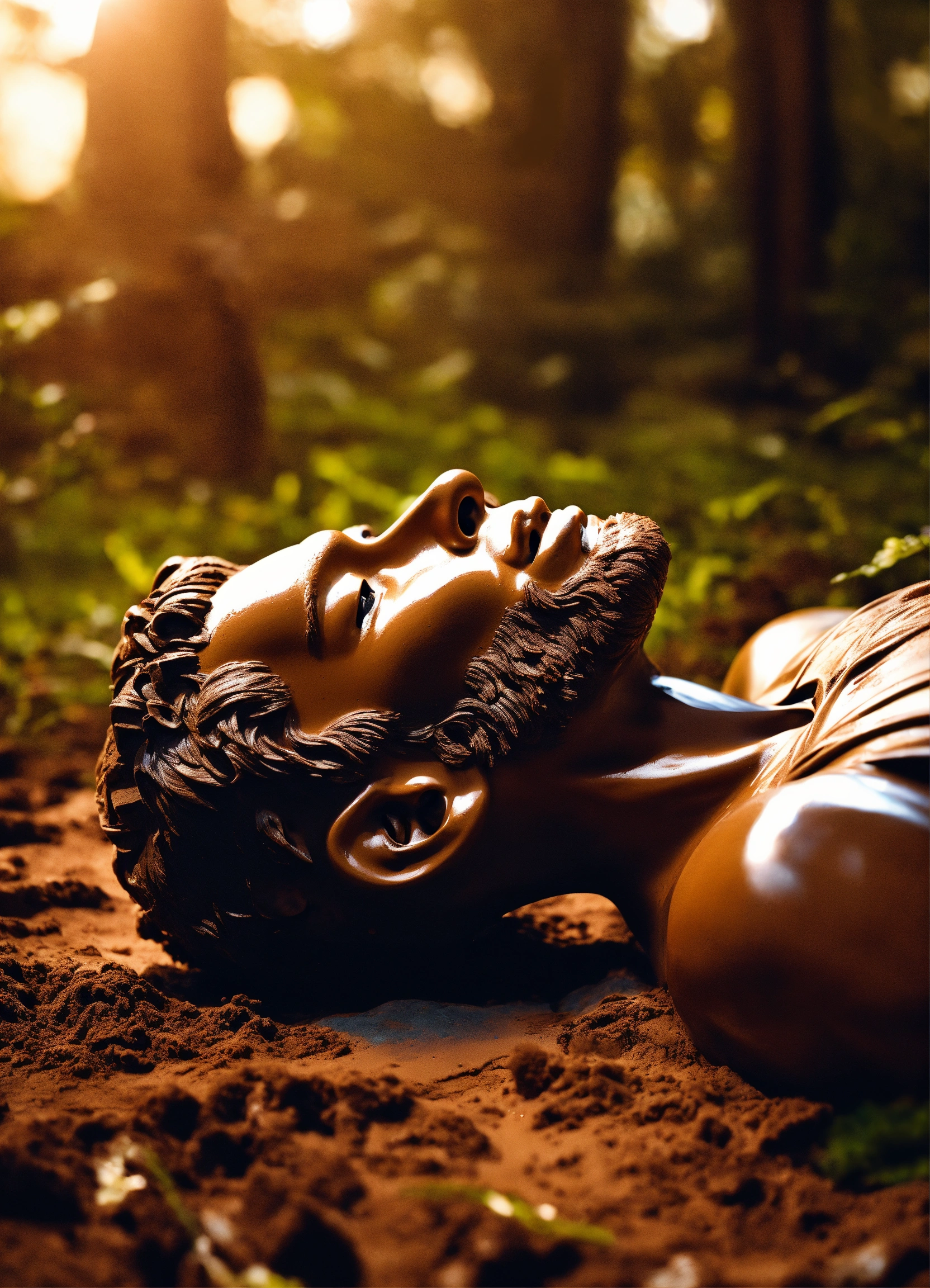 Lexica - Mud man, clay sculpture, lying on the ground looking up ...