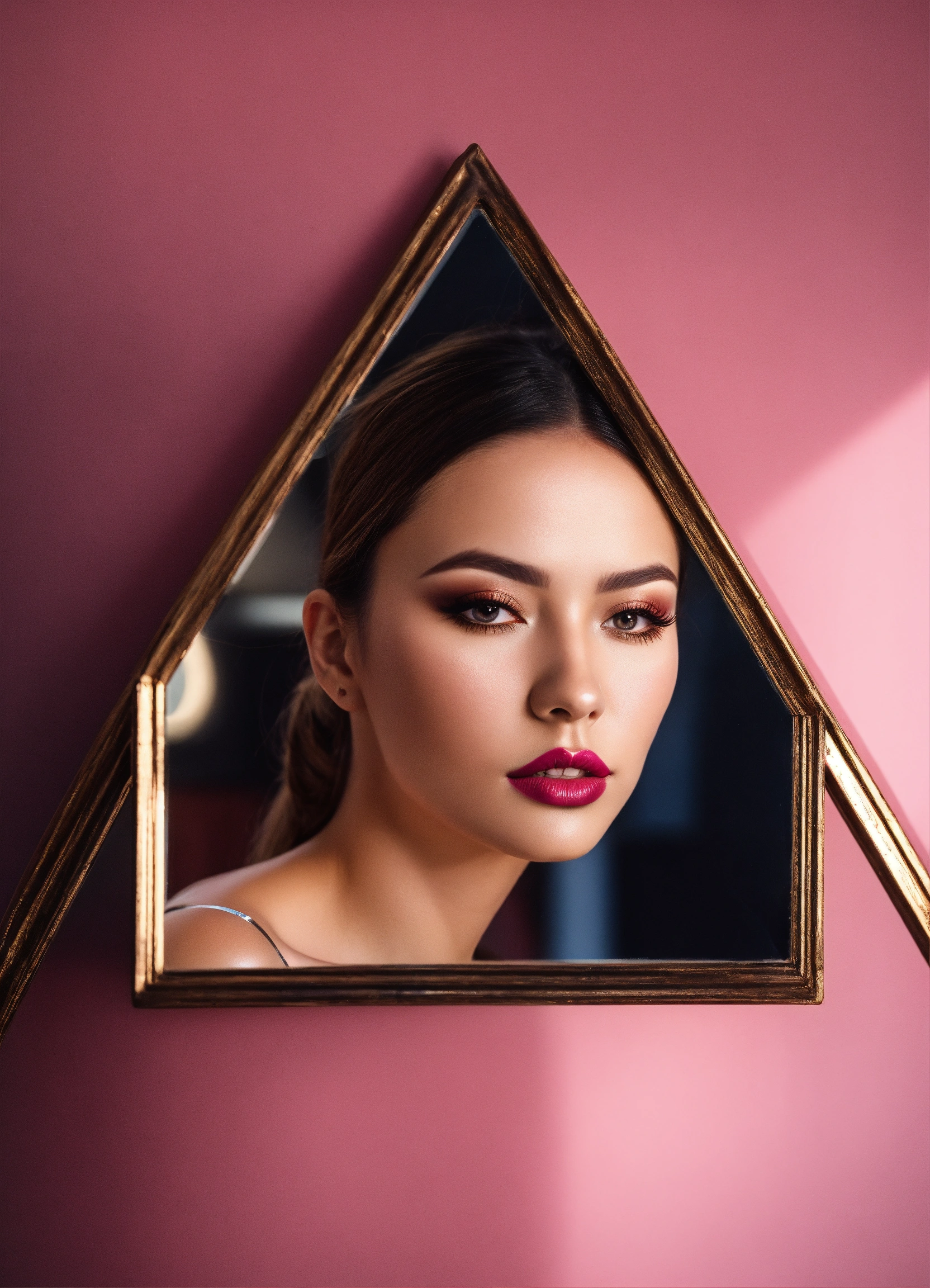 Lexica - Lips makeup in downturned triangle shaped mirror, beautiful ...