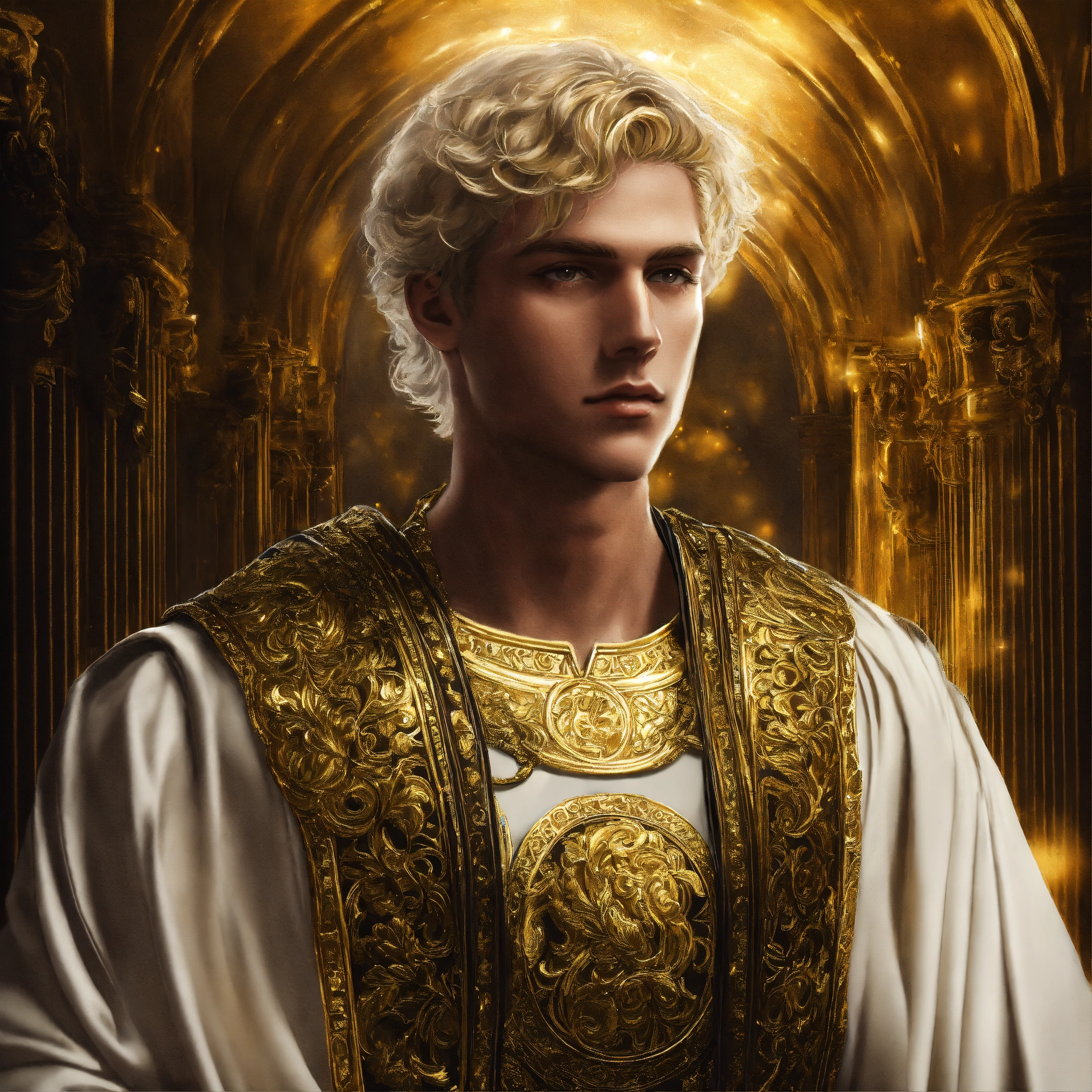 Lexica - Blond white Roman man, in black and gold noble robe/suit and ...