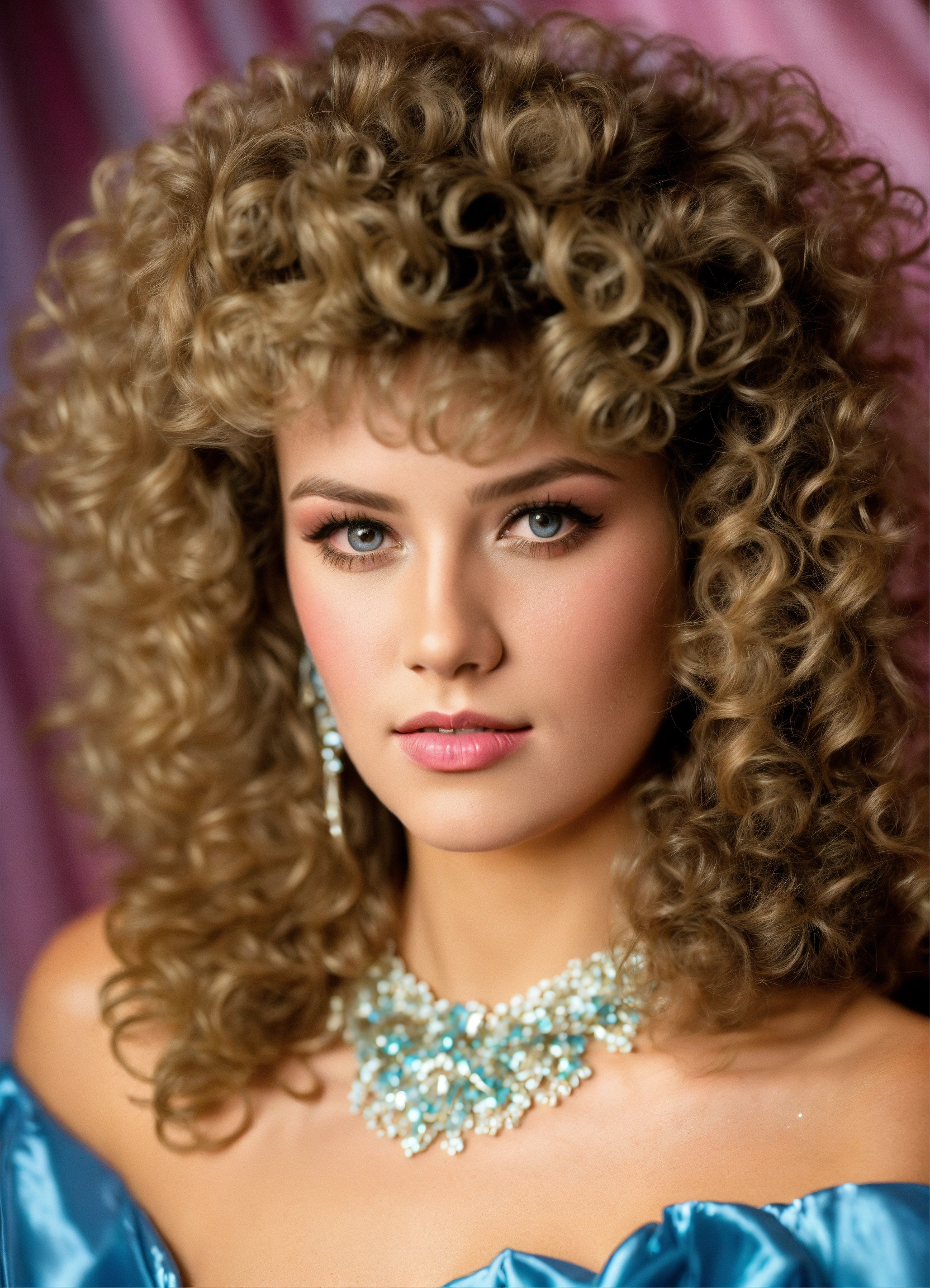 Lexica - "pretty 80s prom queen", 80s perm curls, huge fluffy 80s prom ...