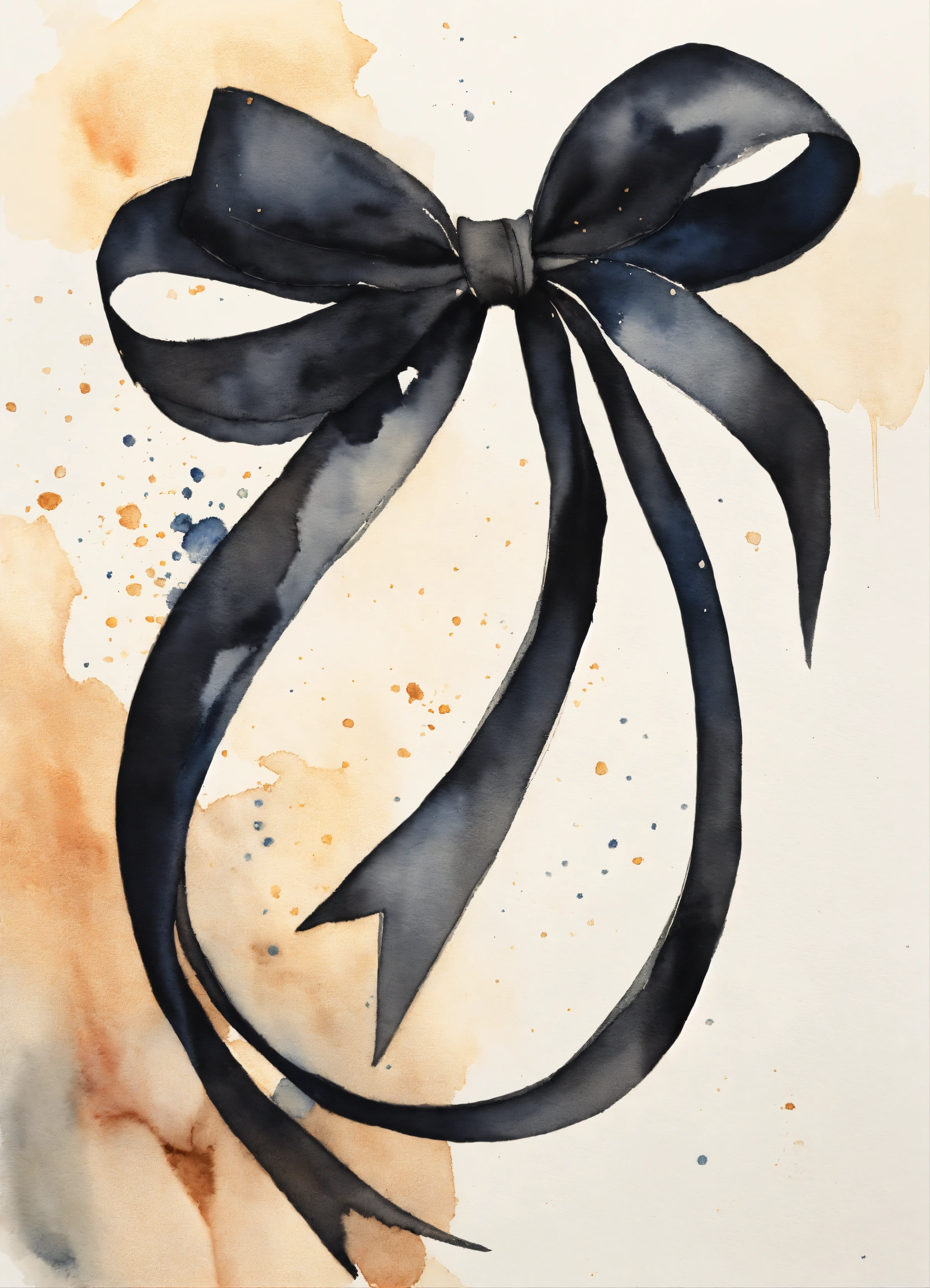 Lexica - A 2d delicate watercolor painting of a thin black ribbon bow ...