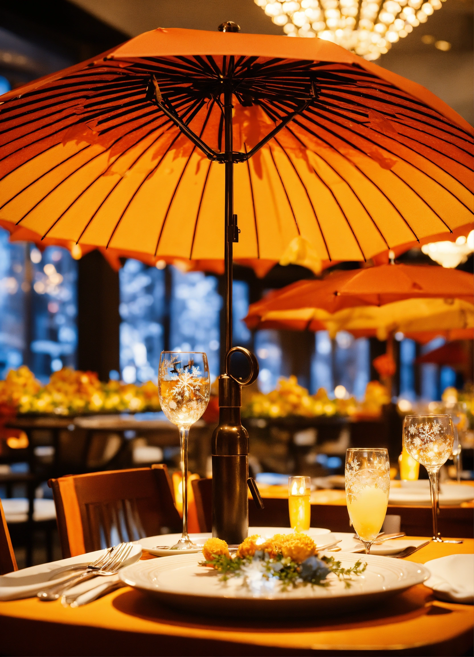 Lexica - Bright restaurant table settings that feature snowflake and ...