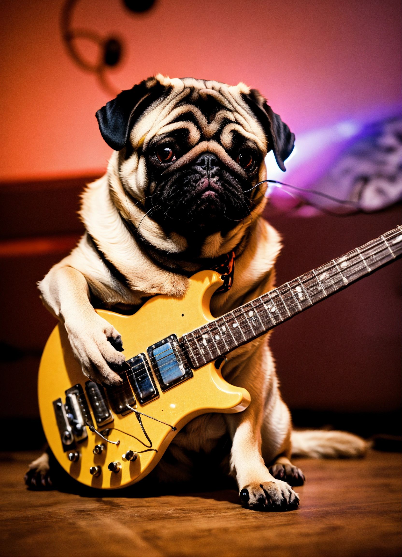 Lexica - A blind pug playing electric guitar