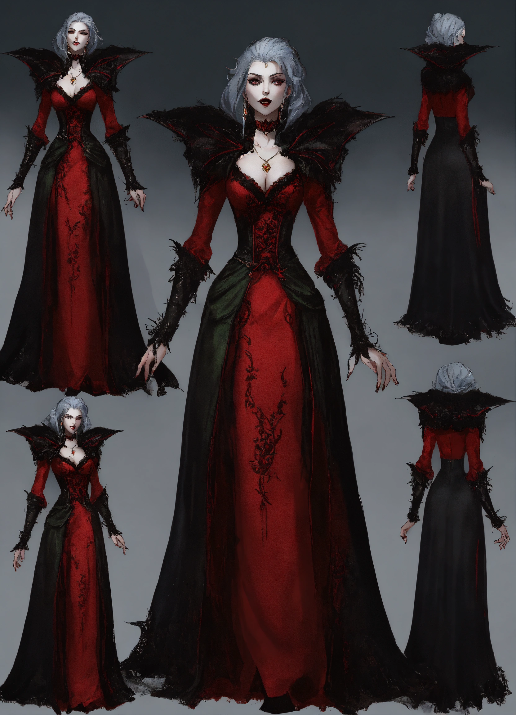 Lexica - Vampire queen evil upset wearing a dress, character sheet ...
