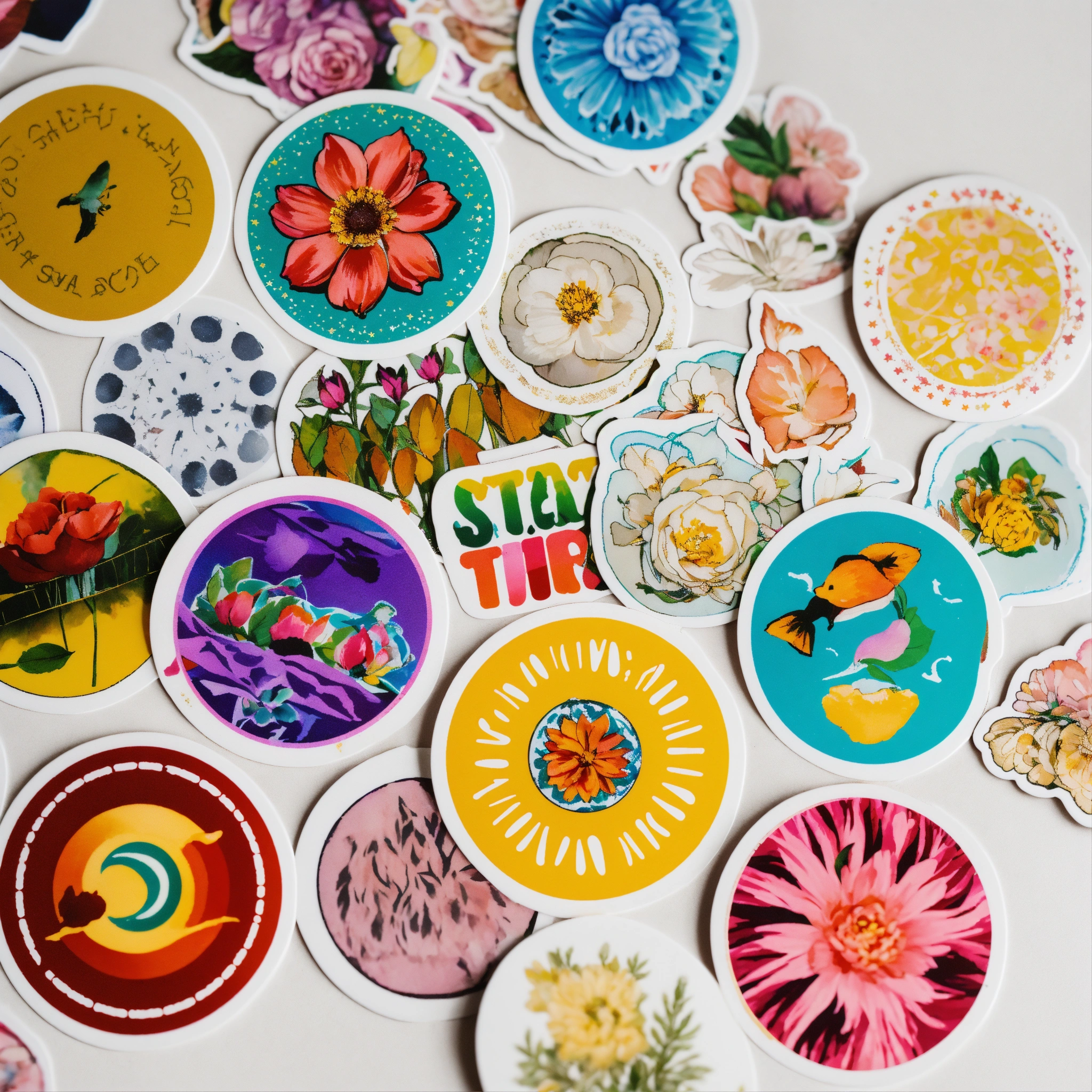 Lexica - A photo of a stack of stickers. The stickers are colorful and ...