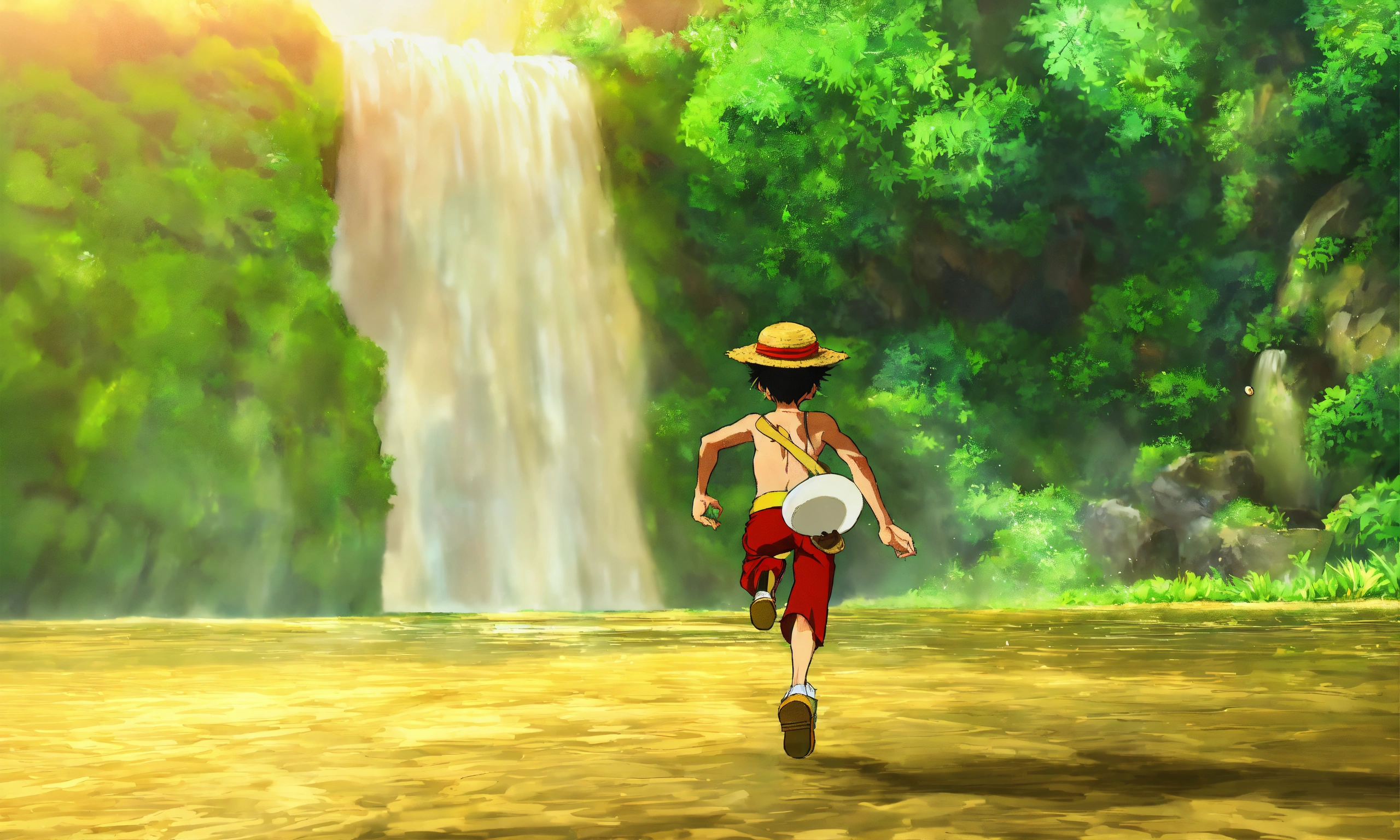 Lexica - Monkey D. Luffy running after a waterfall thats running from him