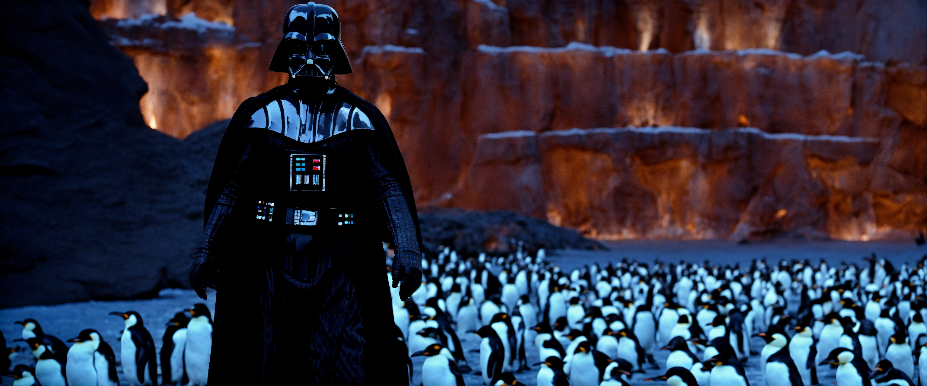 Lexica - Darth vader with hundreds of penguin behind him in ice