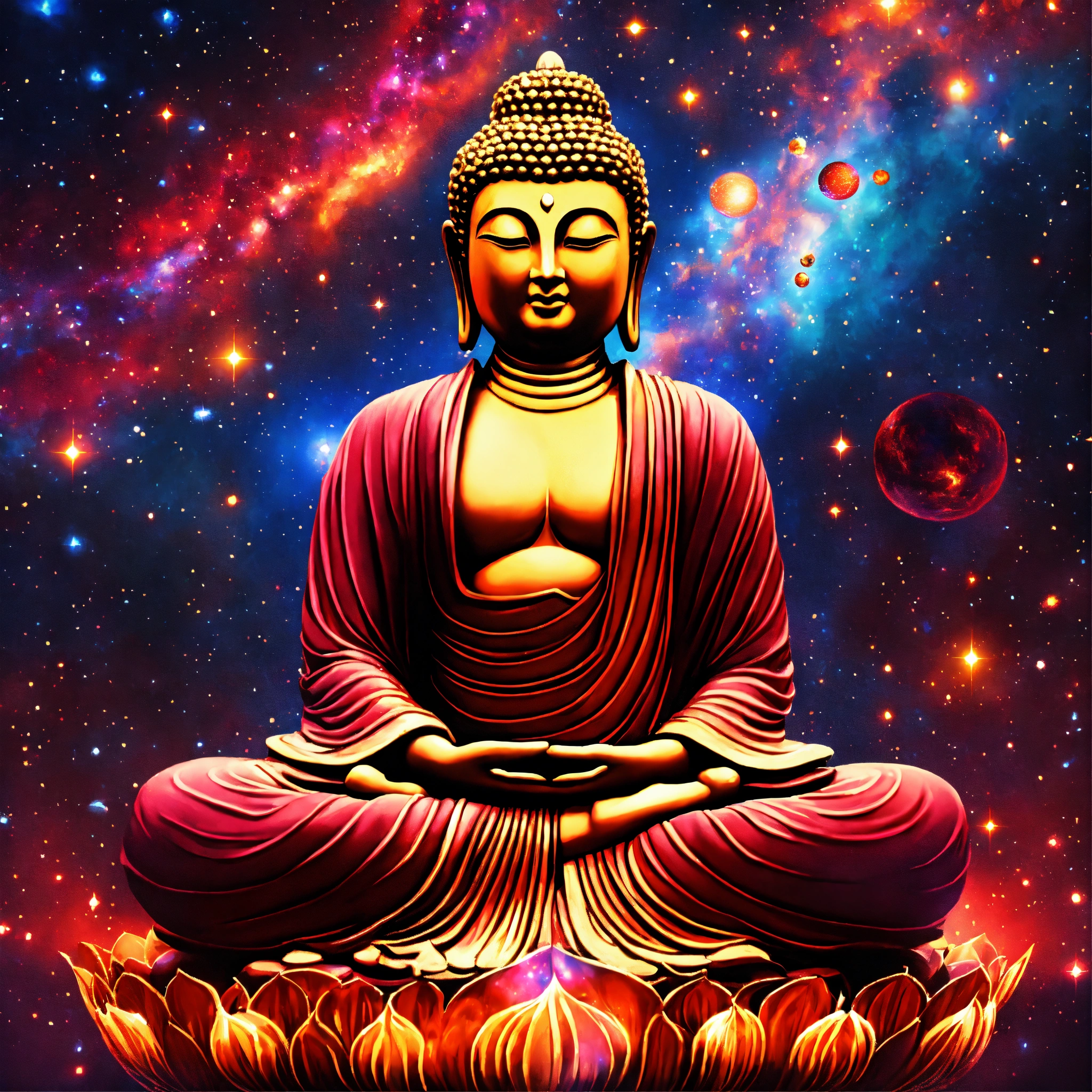 Lexica - Buddha in Meditation in a Mesmerizing blue, red Universe ...