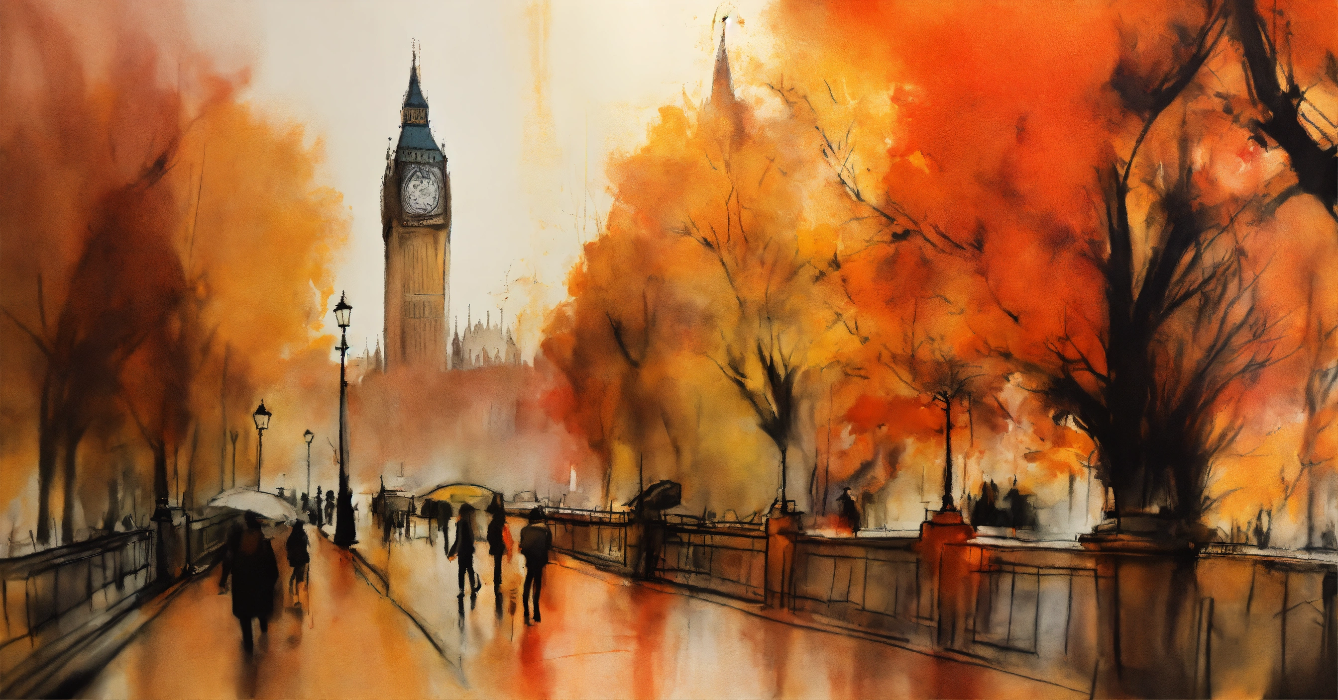 Lexica - Create a charcoal sketch of London using abstract ...