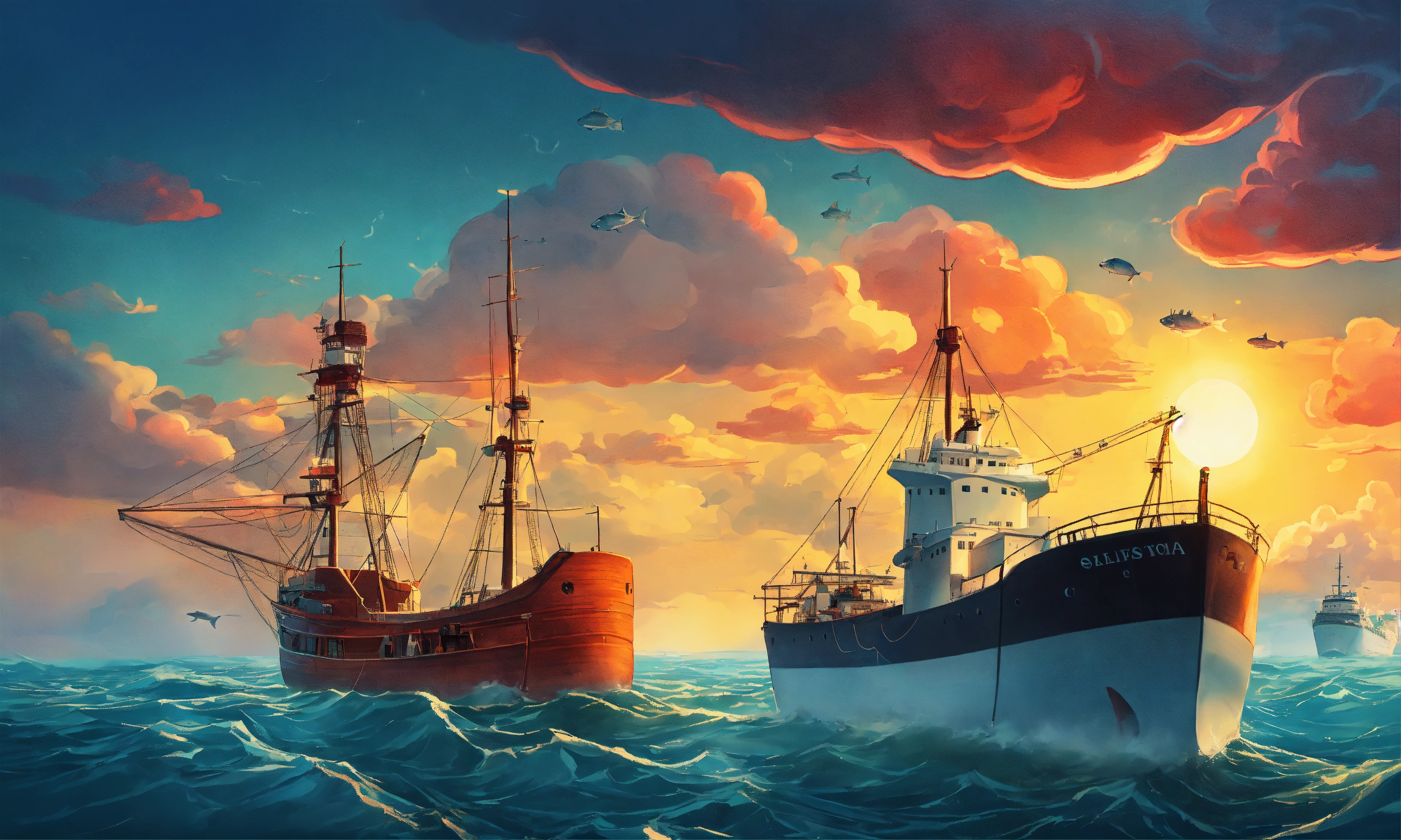 Lexica - A vivid illustration featuring two ships in the ocean to ...
