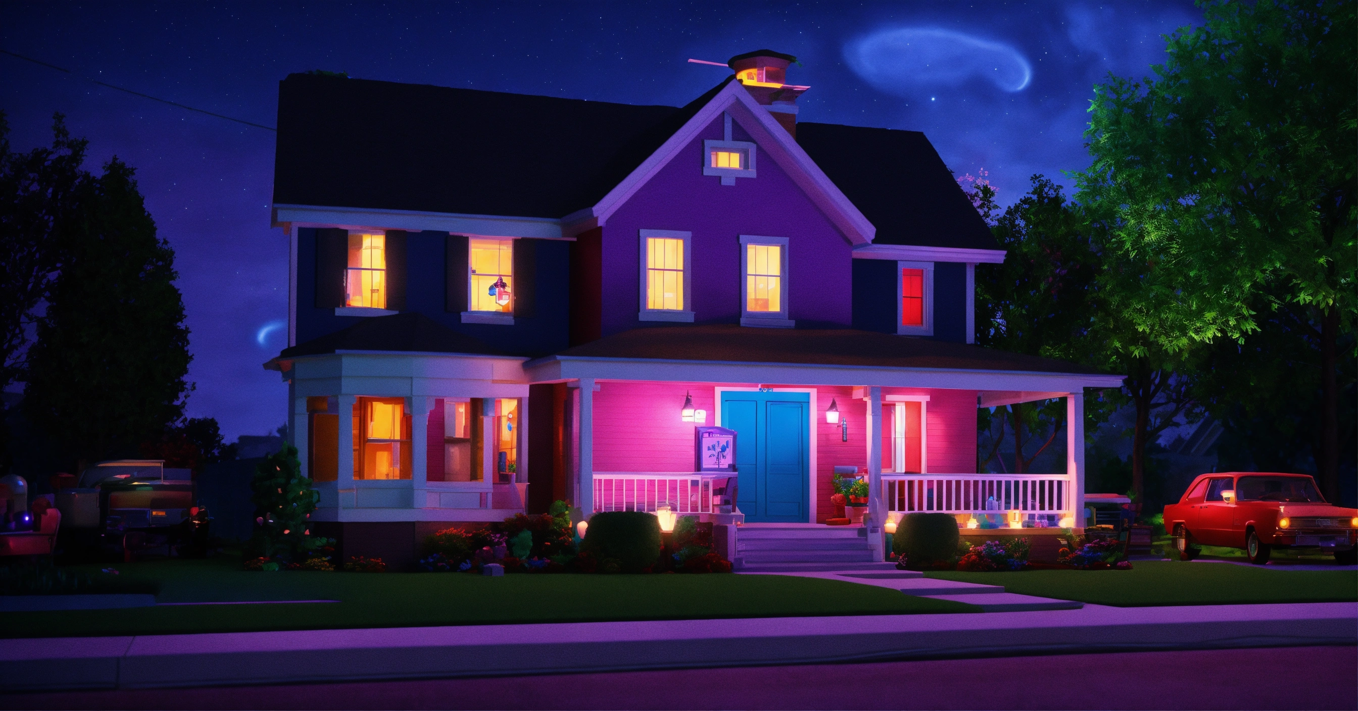 Lexica - CGI! Pixar 80's style neighborhood homes. house party. red ...