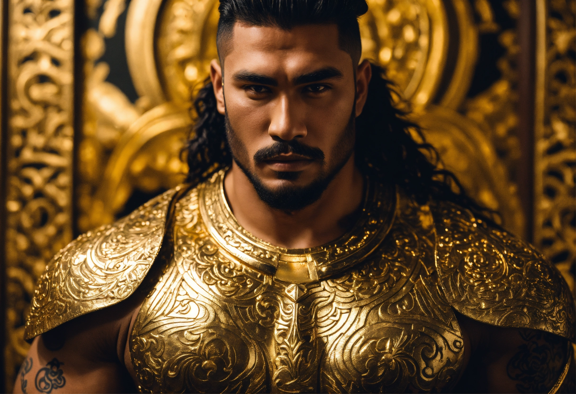 Lexica - A full shot of a handsome bodybuulder Samoan warrior dressed ...