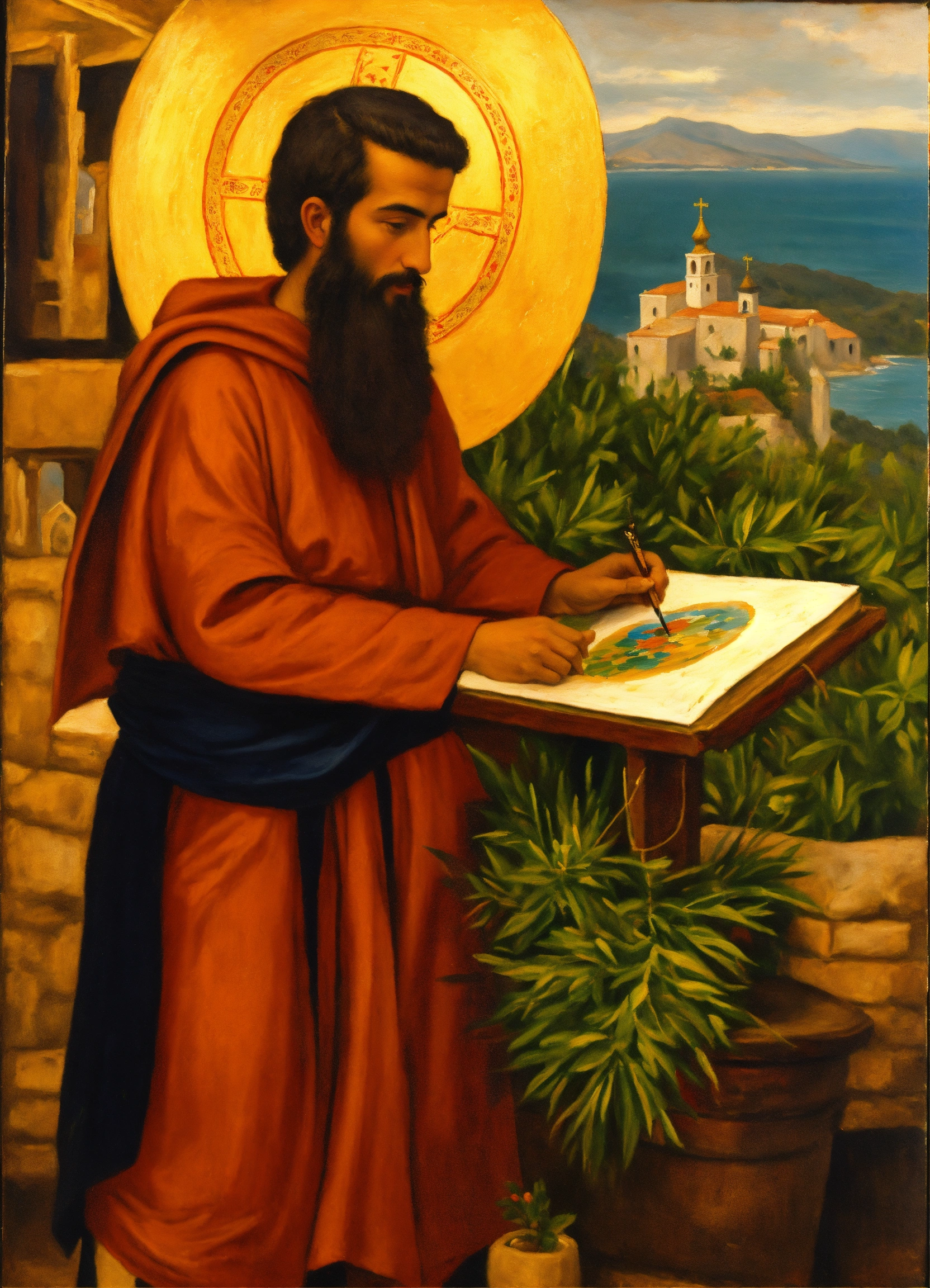Lexica - Cretan school painting of a orthodox monk in Mount athos