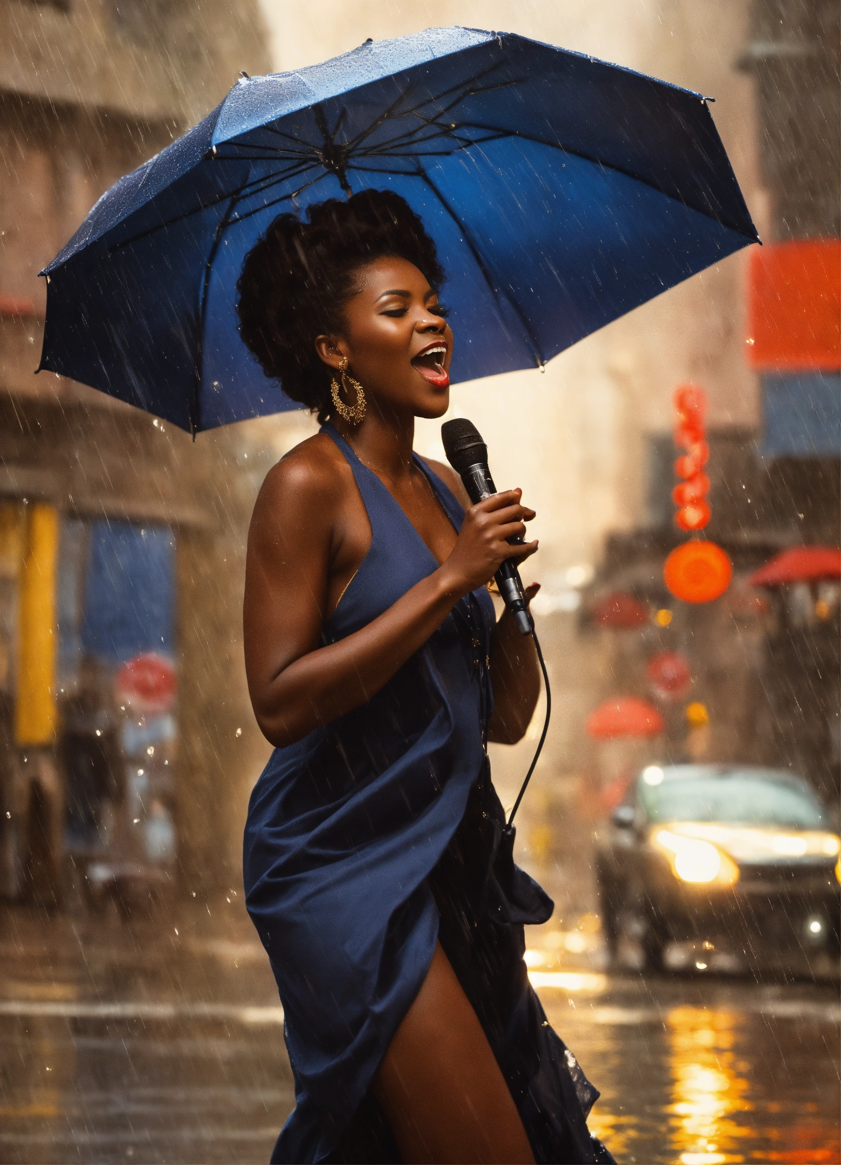 Lexica - Melanin lady singing in the rain
