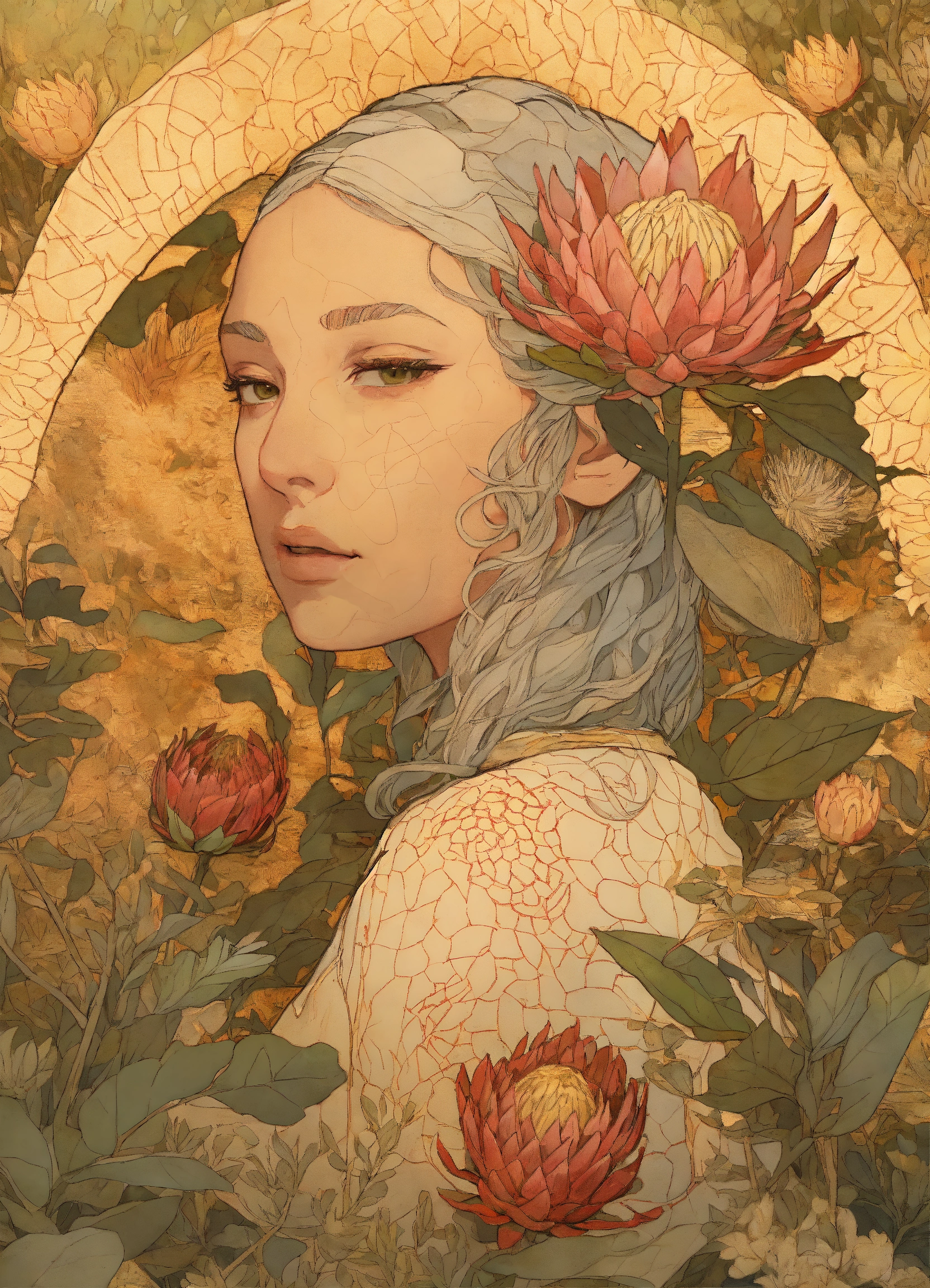 Lexica - A modern illustration. Heavy detail. a portrait of Protea ...