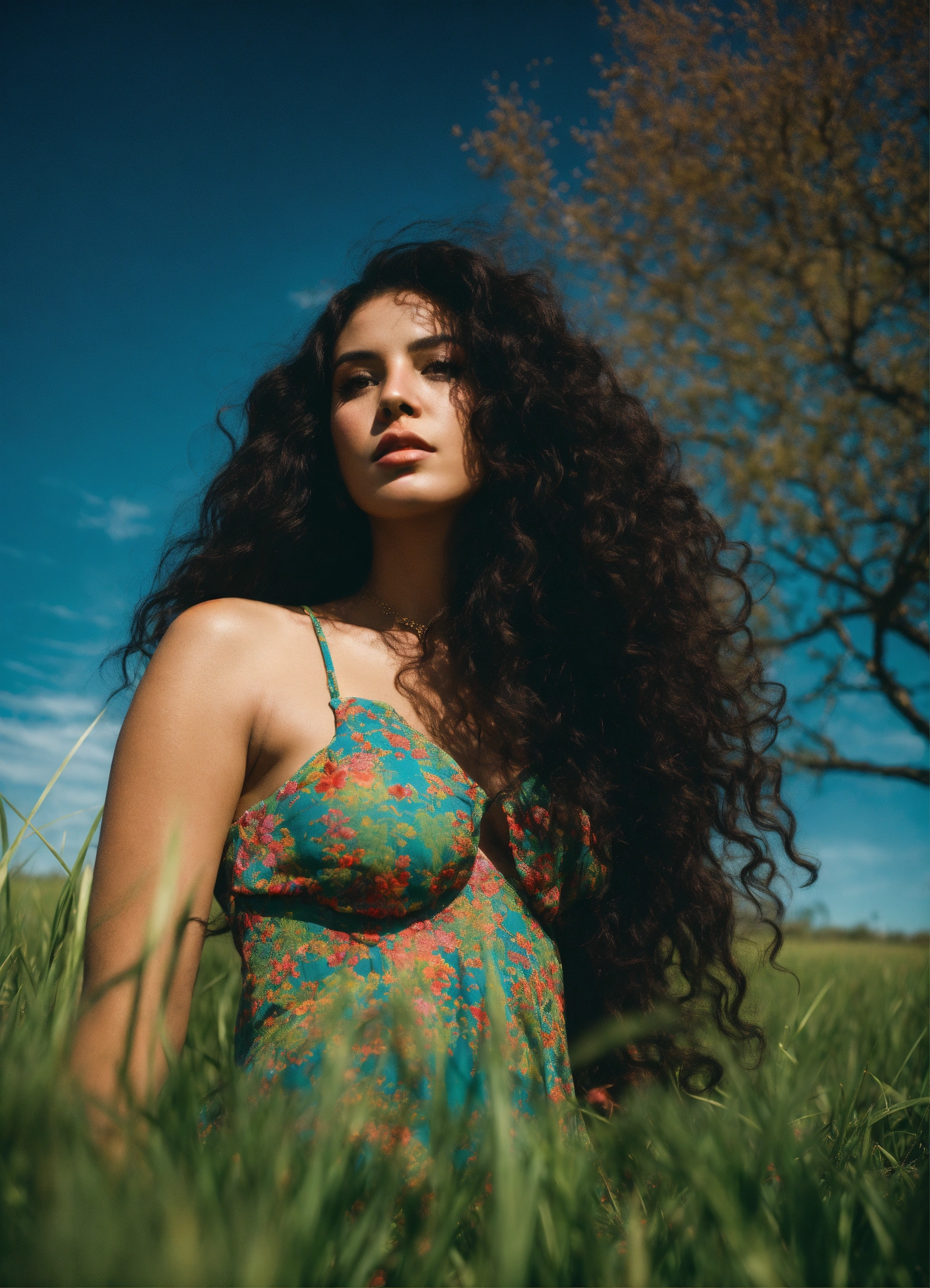 Lexica - Sad stunning exotic woman with very long curly dark hair, psychedelic david lachapelle ...