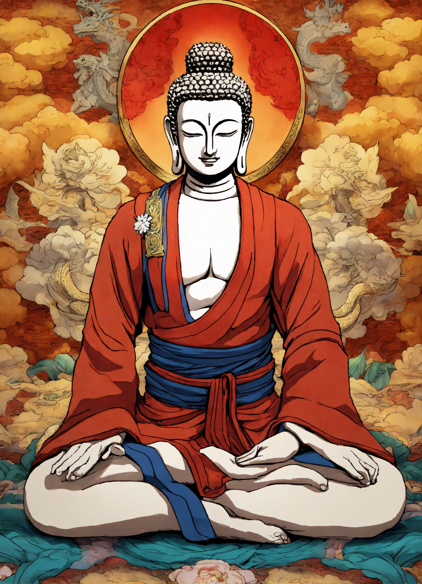 Lexica - Buddha LIKE ACE ONE PIECE WITH MANGA STYLE AND with dragon