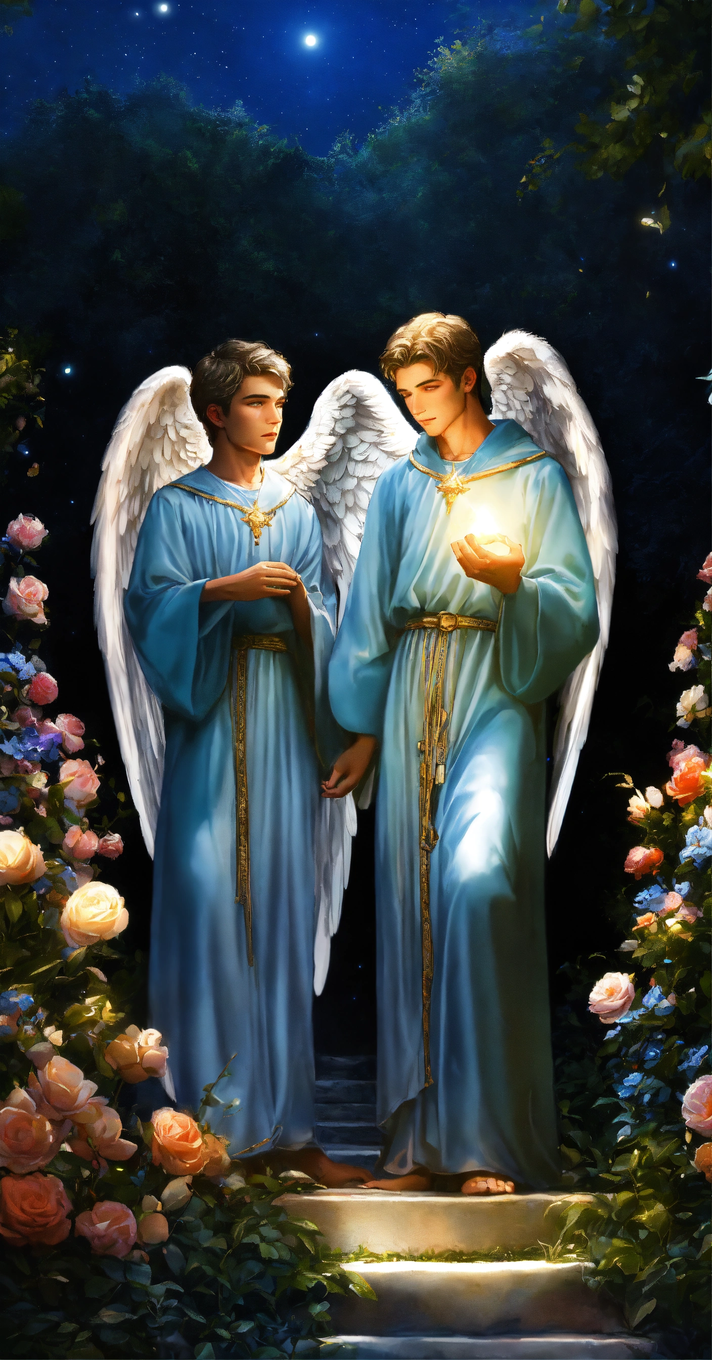 Lexica - 2 male guardian angels with detailed and luminous blue angel ...