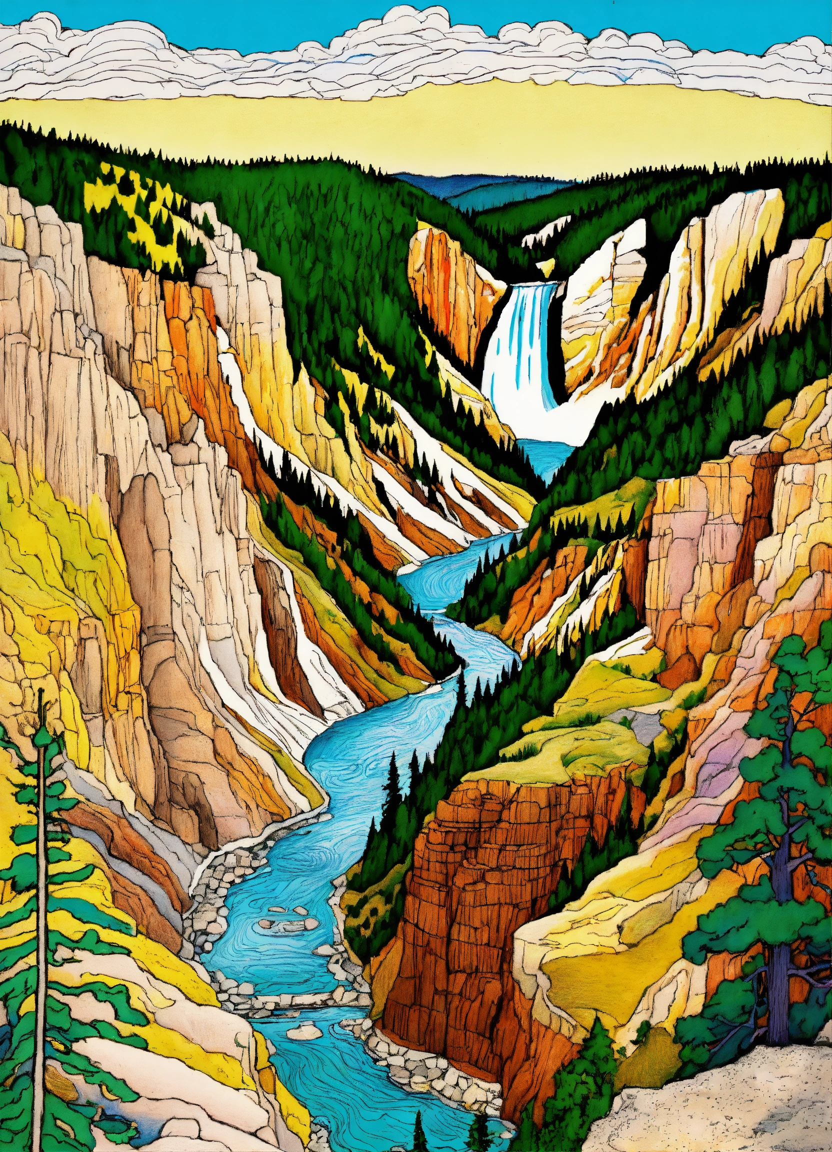 Lexica - A spacious view of the Yellowstone national park USA, Line ...