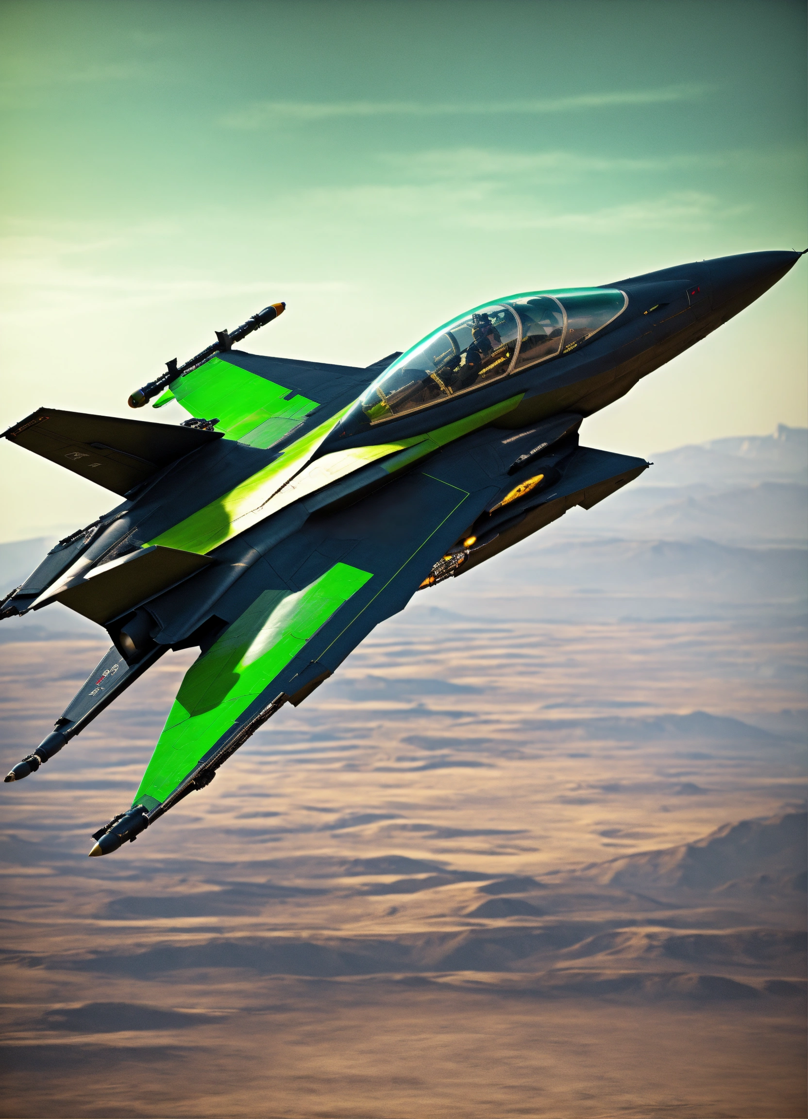 Lexica - Sci fi black and green fighter jet, unreal engine