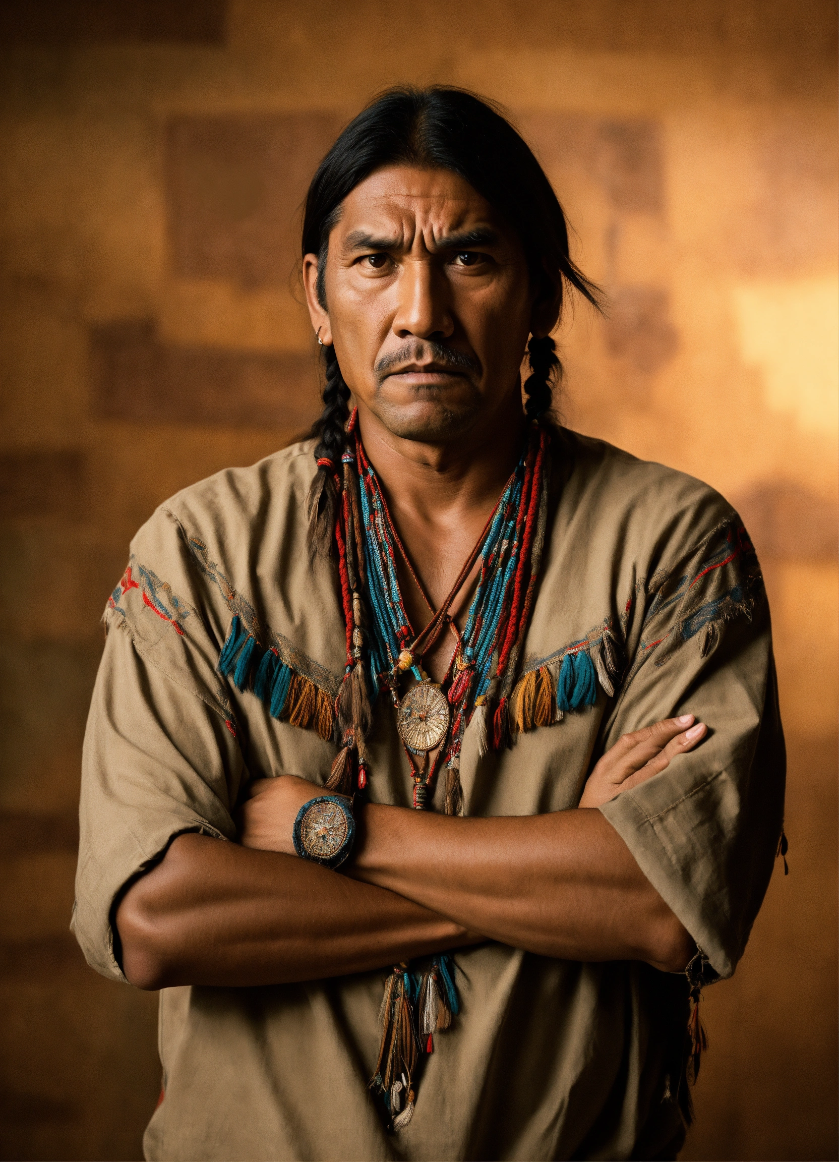 Lexica - Scared native american man, FRONT VIEW, casual clothes, arms ...