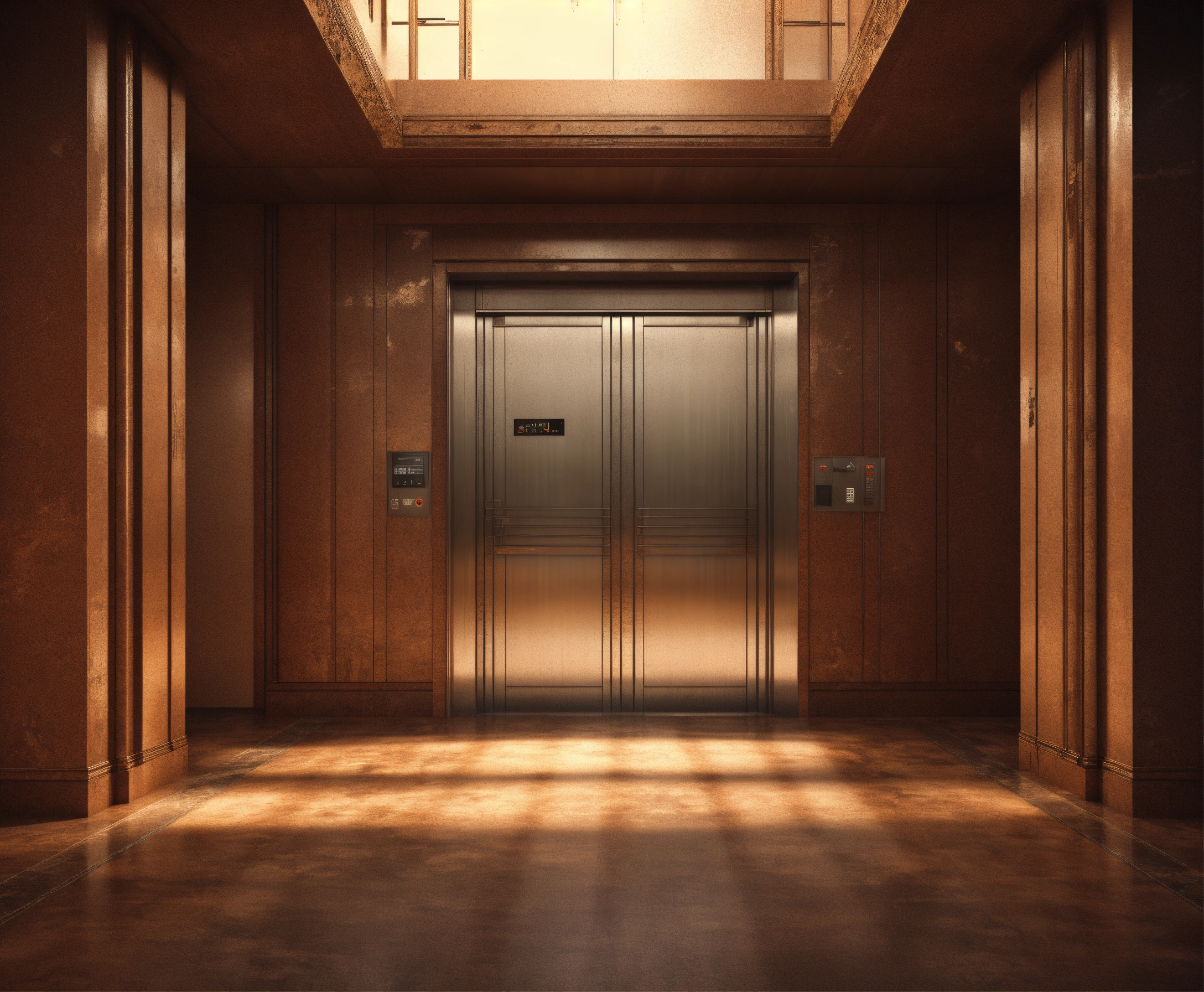 Lexica - Empty elevator, 3d render, flat composition, elevator interior ...