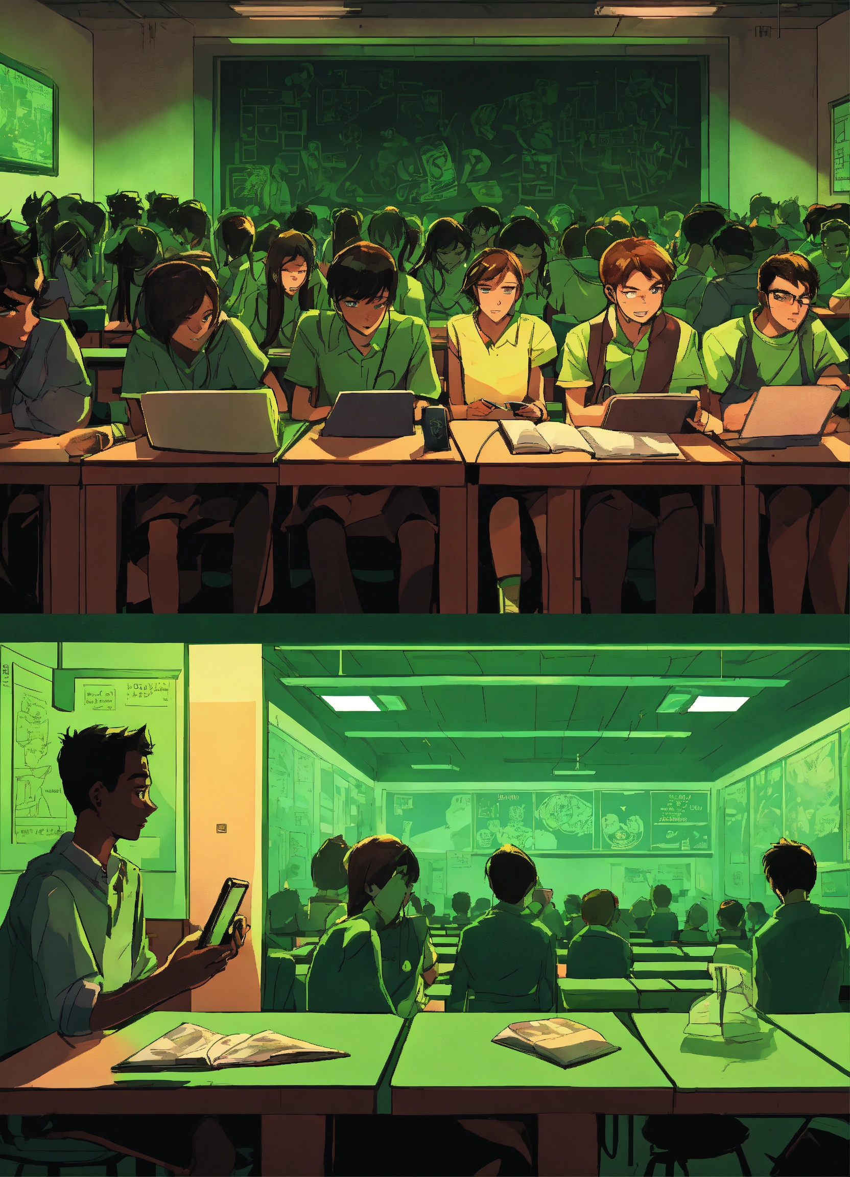 Lexica - Design a comic cartoon poster depicting a classroom where all ...