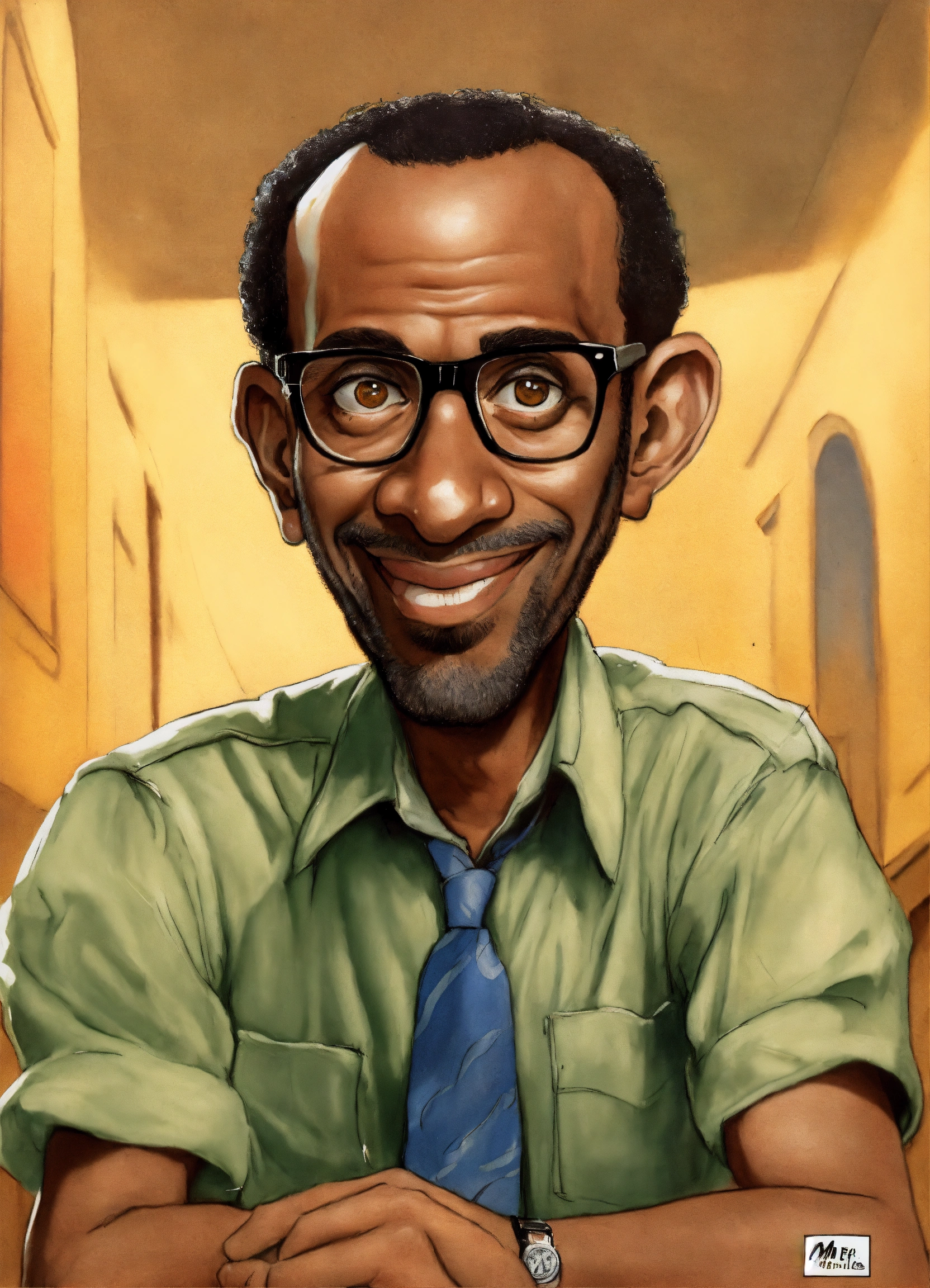 Lexica - A cartoony caricature portrait of Mohamed Omar journalist ...