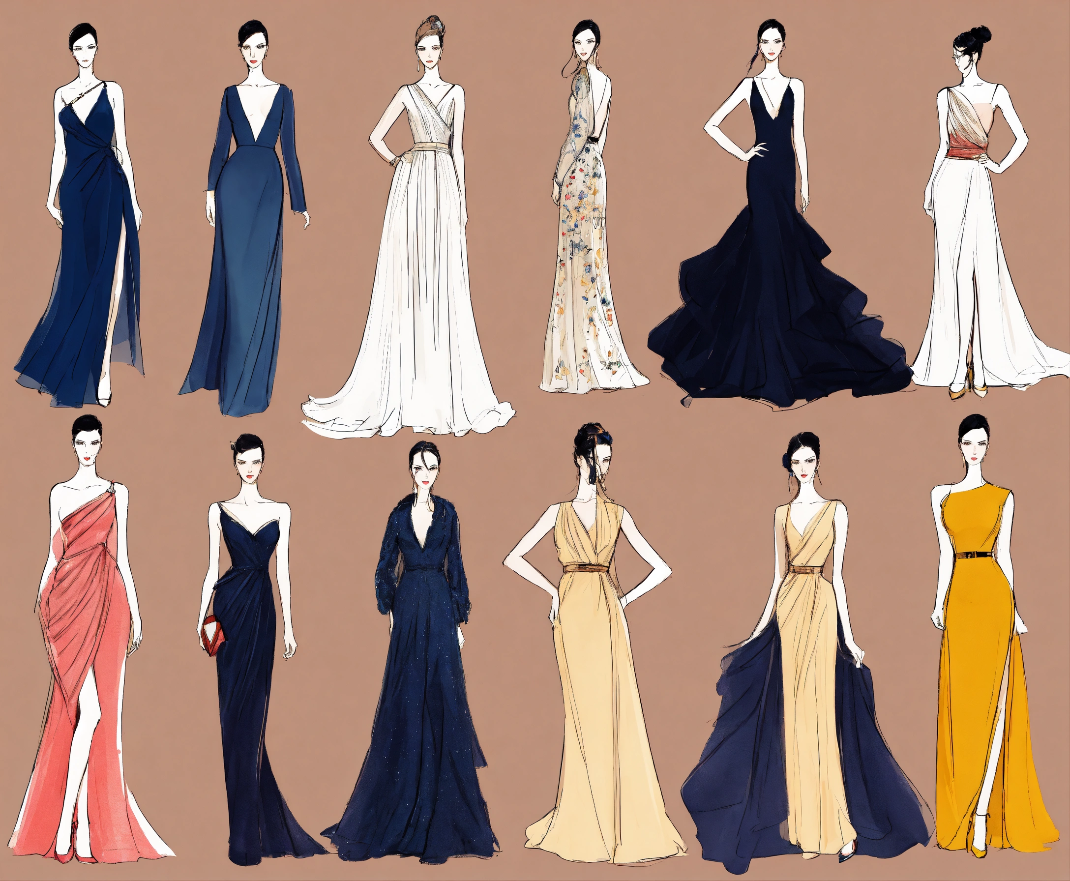 Lexica - Fashion illustrations, 12 different designs, rough sketches ...