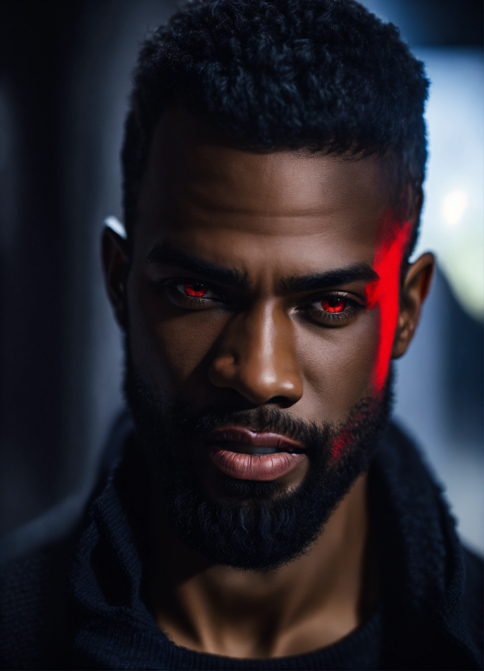 Lexica - Handsome black male, vampire, red eyes, beard, dark skin ...