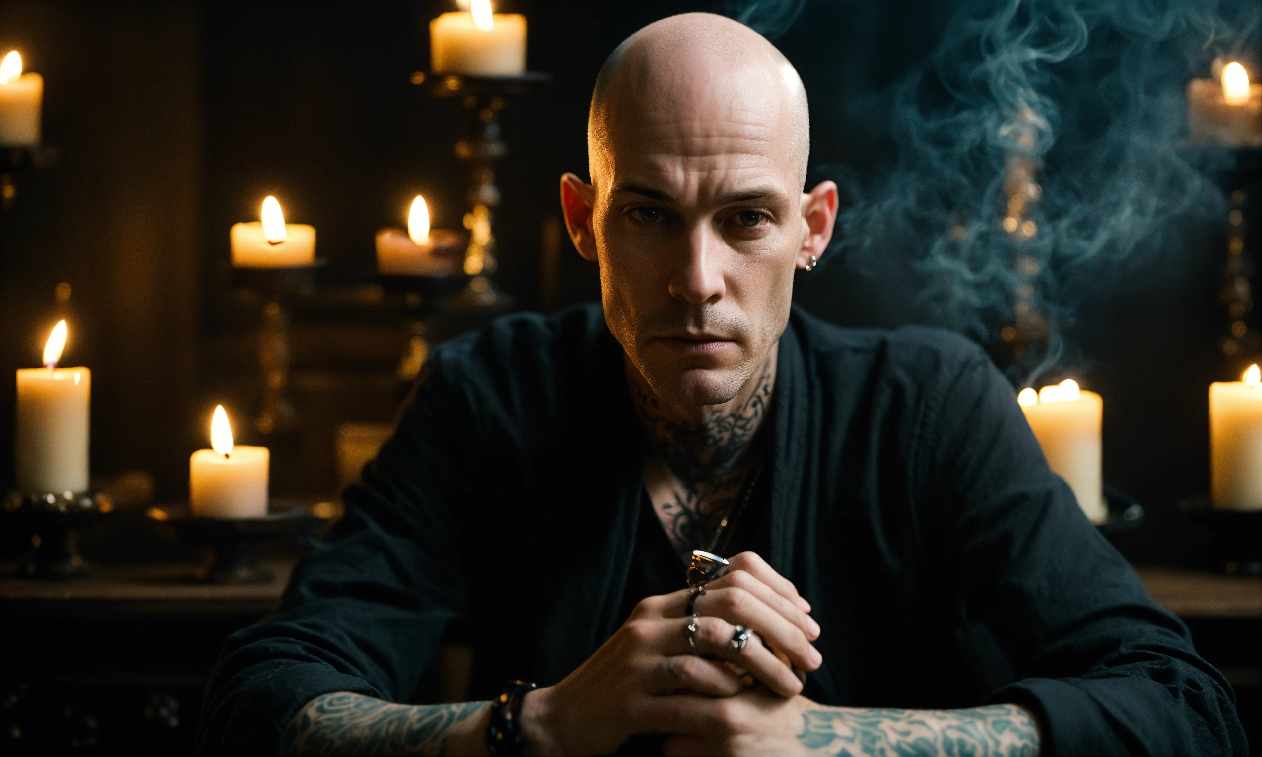Lexica - Portrait of a pale bald thin man, looking directly into camera ...