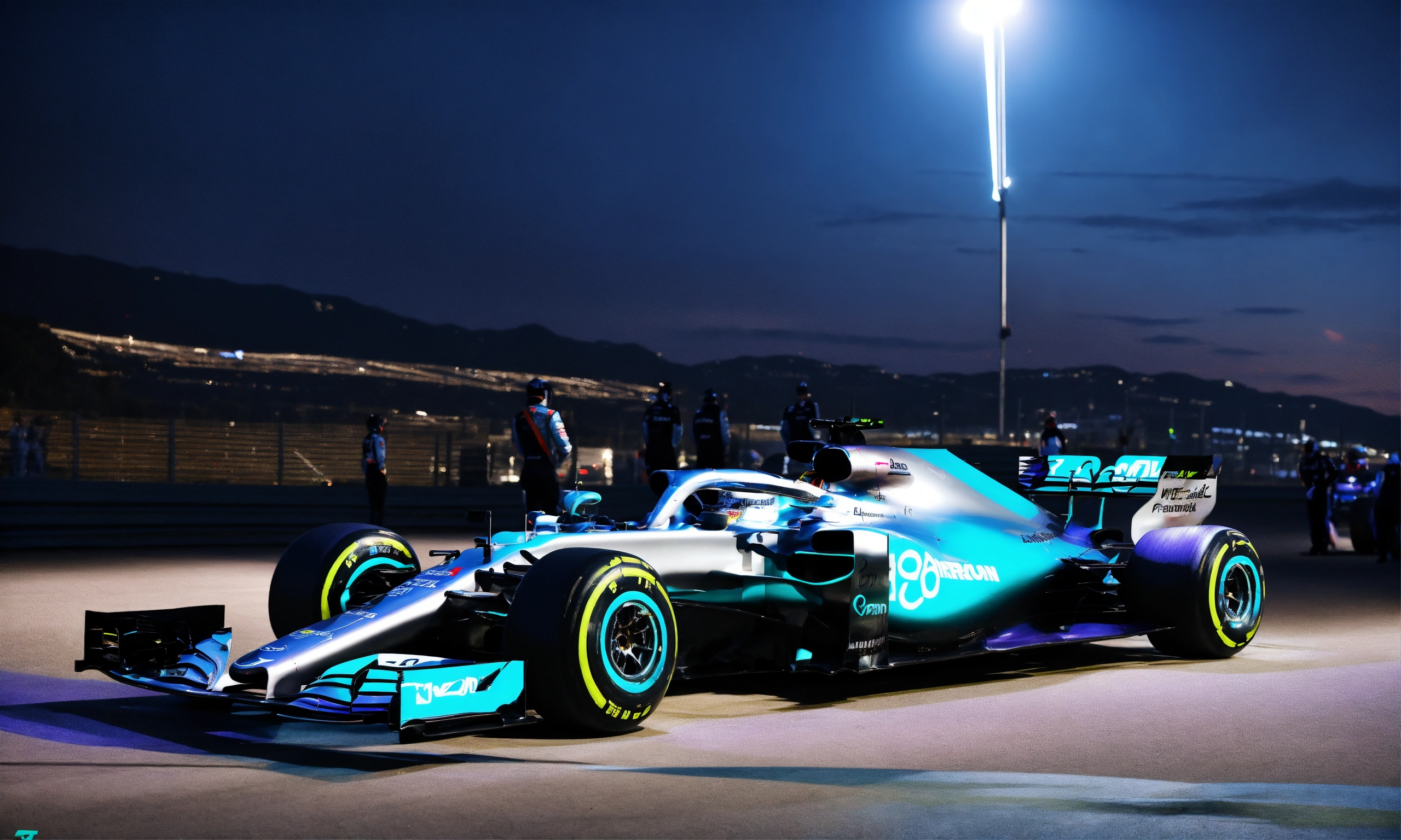 Lexica - Lewis Hamilton in Mercedez F1 Team presentation, neon blue ...