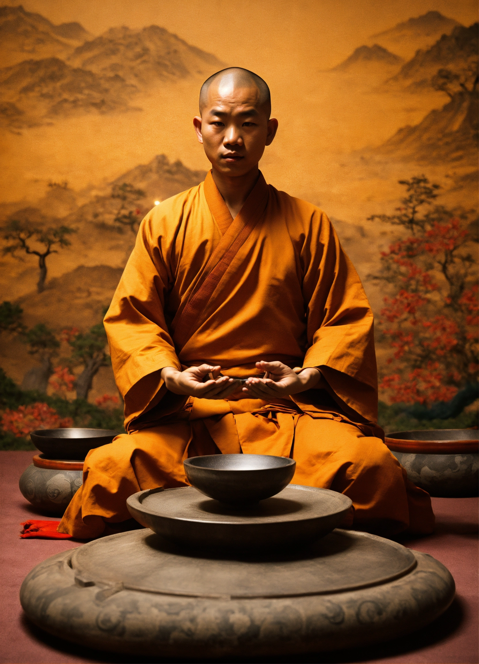 Lexica - Shaolin monk balancing with outstretched hands holding tibetan ...