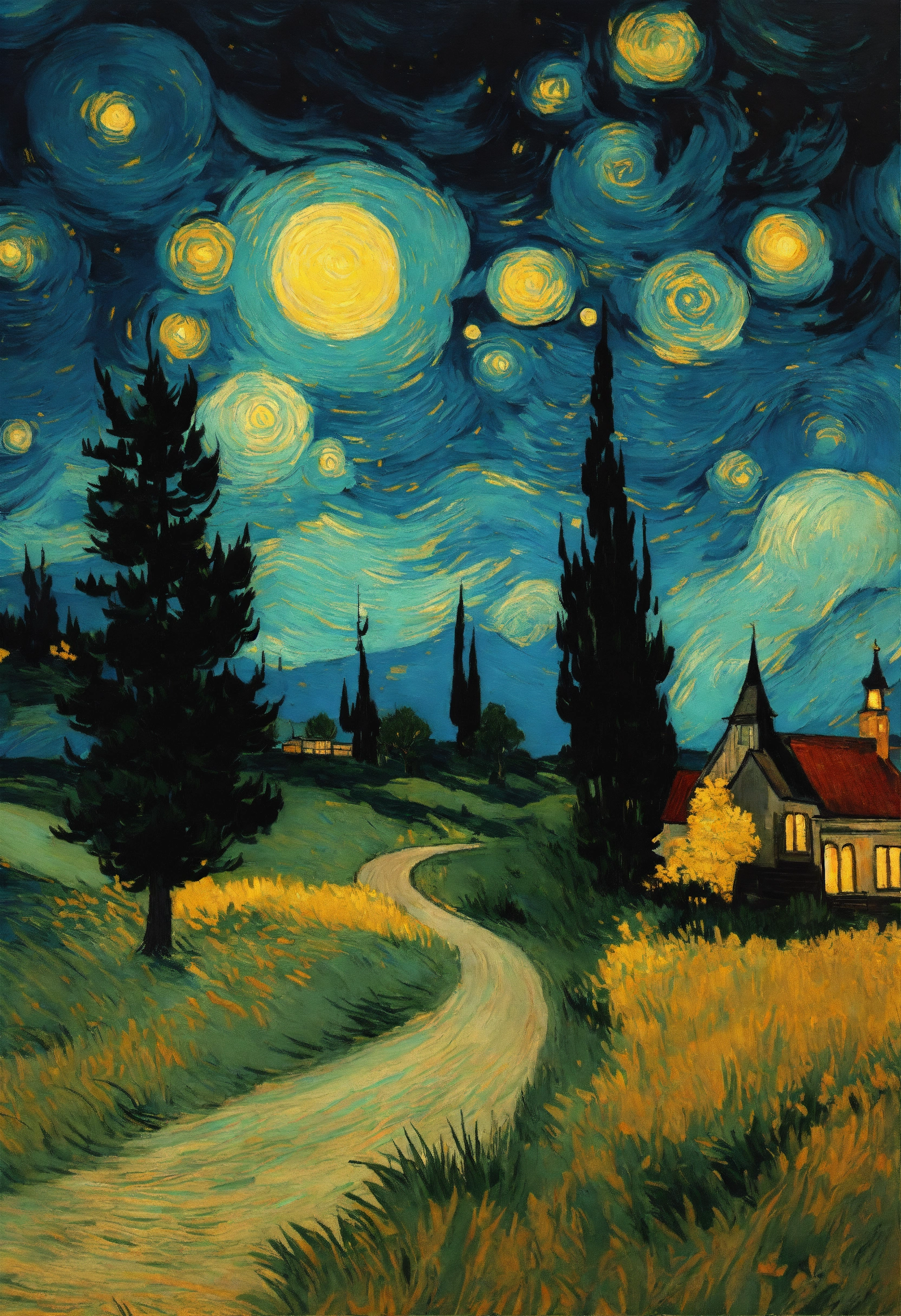 Lexica - Vintage, Gothic style, painting, Van Gogh, nighttime scenery ...