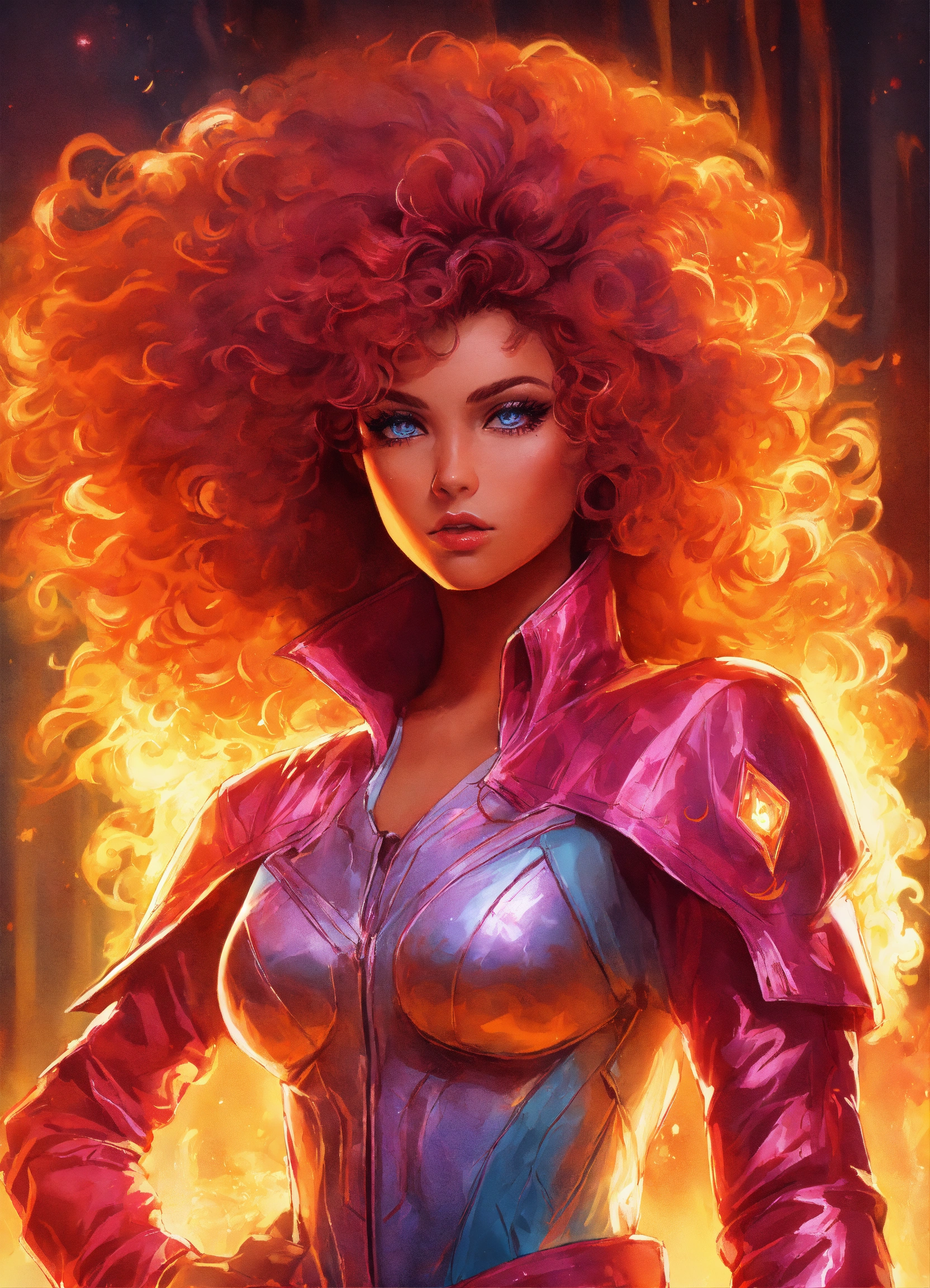 Lexica - "80s Starfire", big hair, light, glowing, power, magic, flames ...