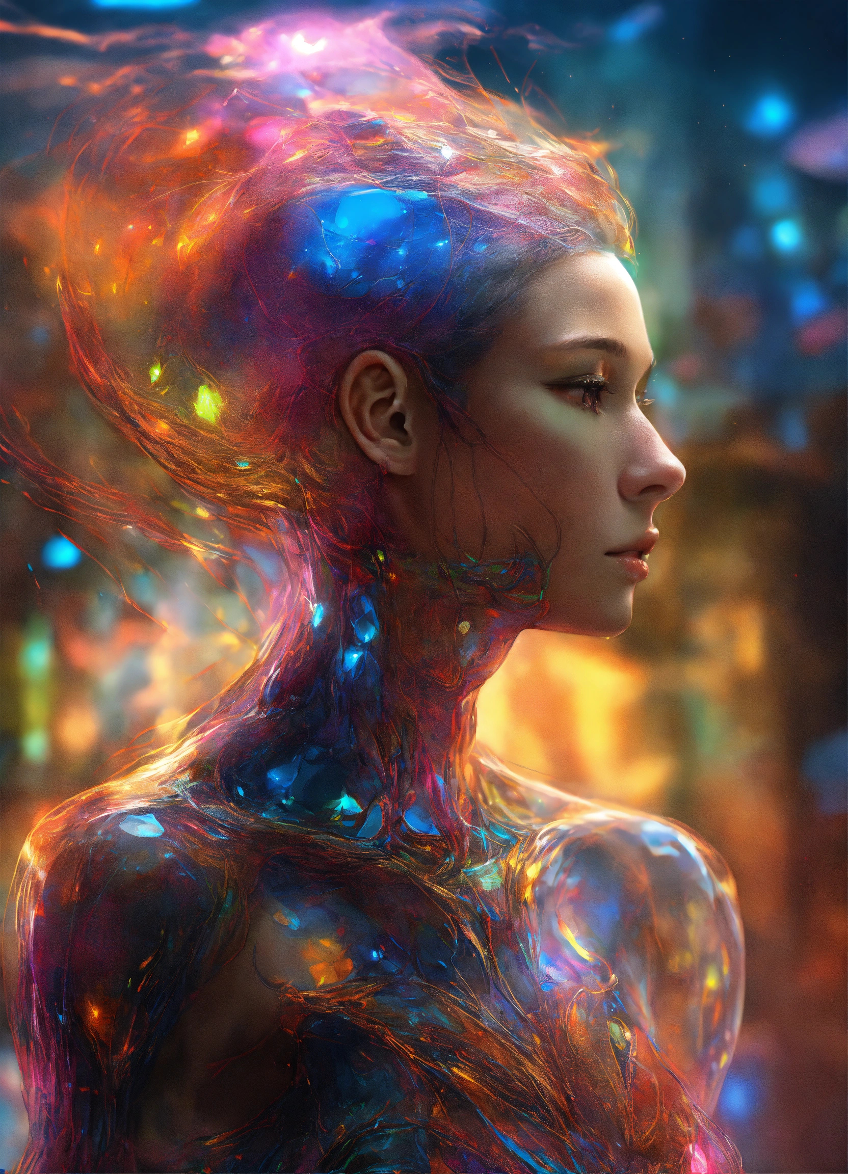 Lexica - Transparent otherworldly skin, humanoid form, luminous and ...