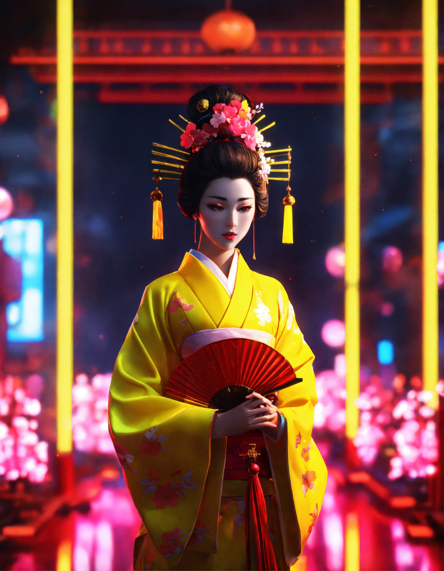 Lexica - Neon-lit fluorescent yellow environment with god rays ...