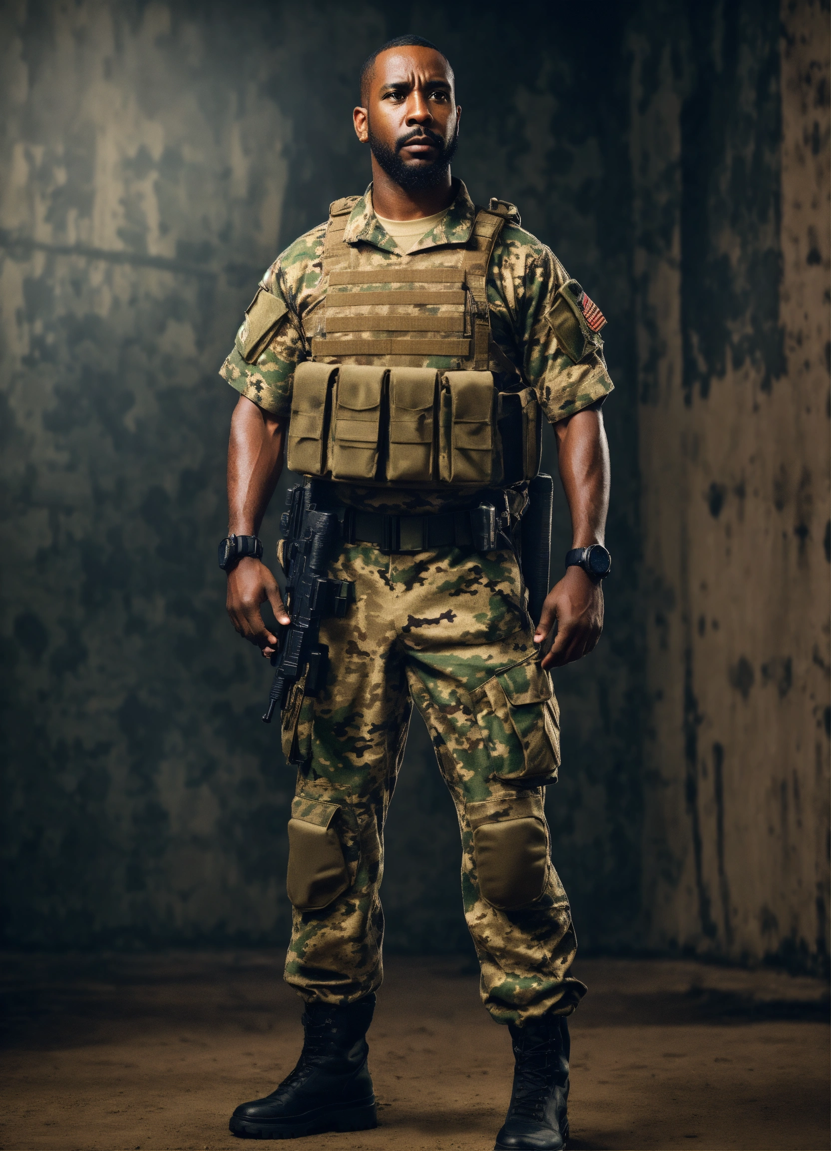 Lexica - Latin black man 40 yo man, serious, worried, BOPE camouflage ...