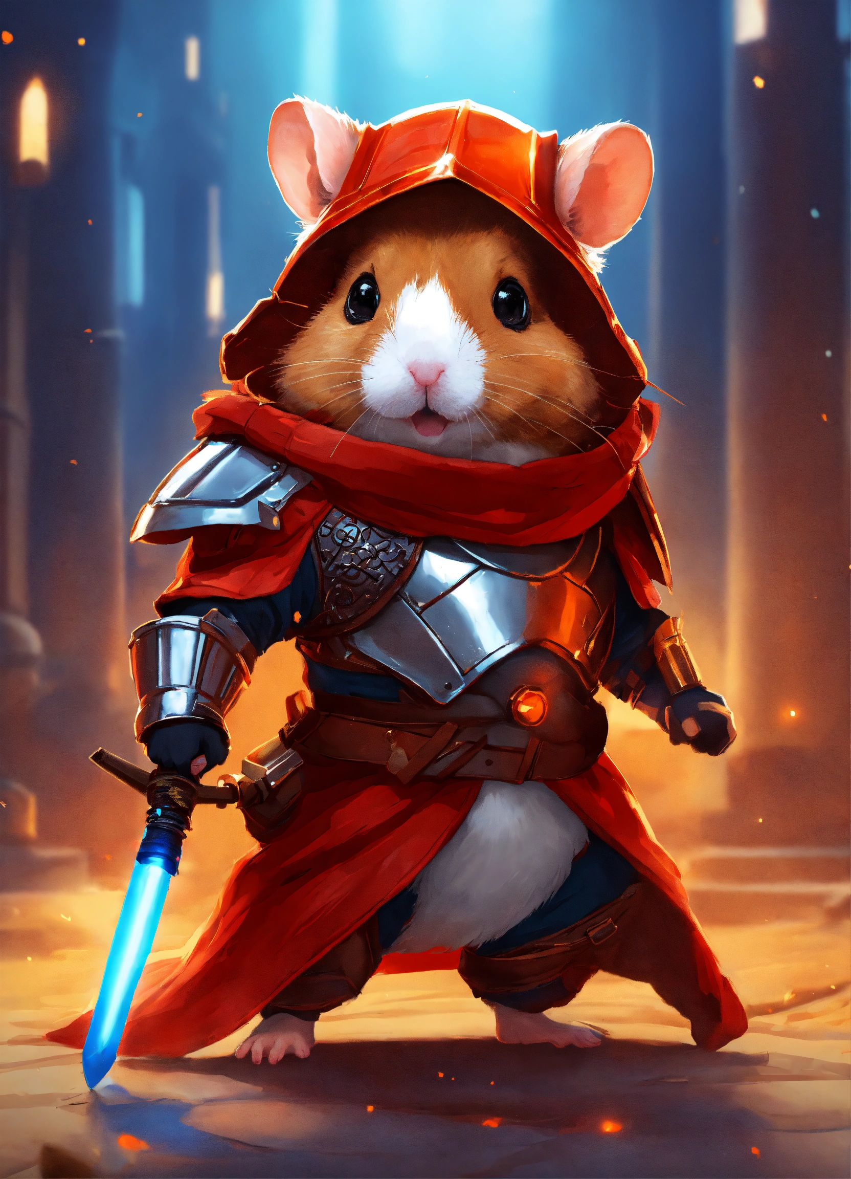 Lexica - A cute hamster swordsman in red armor and a mask, He wields an ...