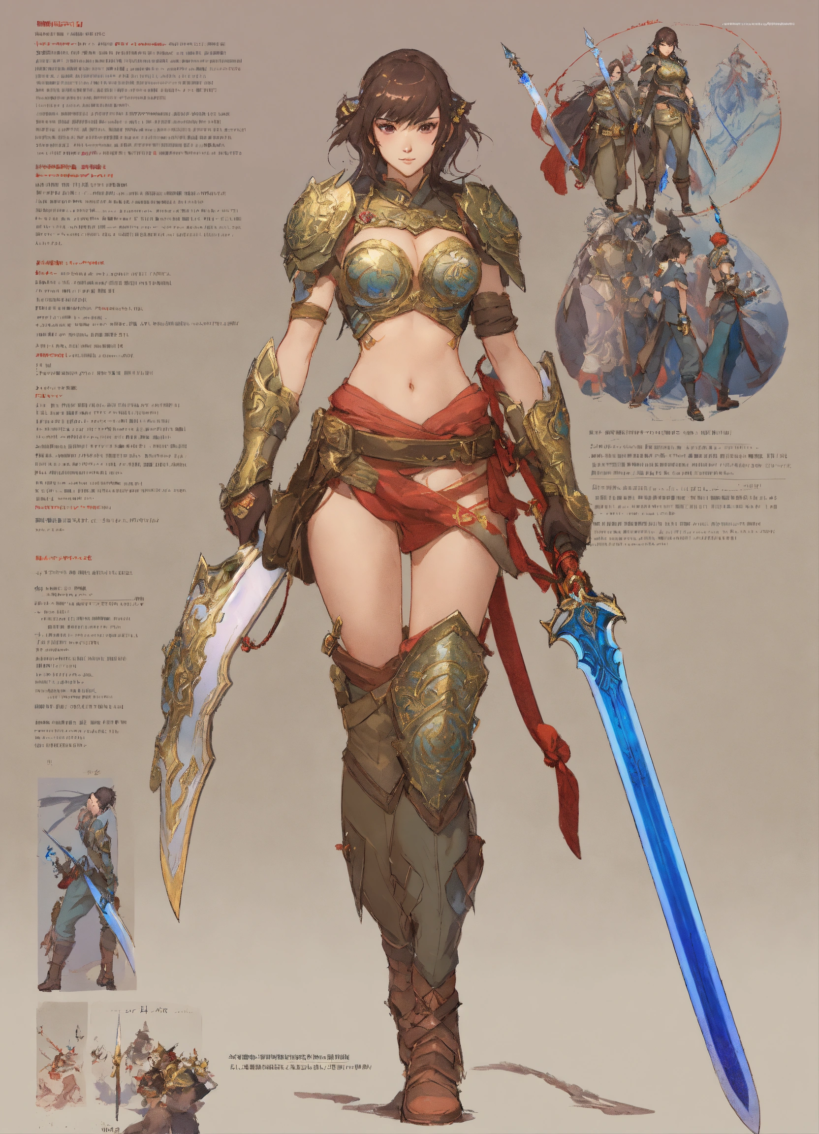 Lexica - Back double sword woman warrior, character sheet, character design, chart, reference ...
